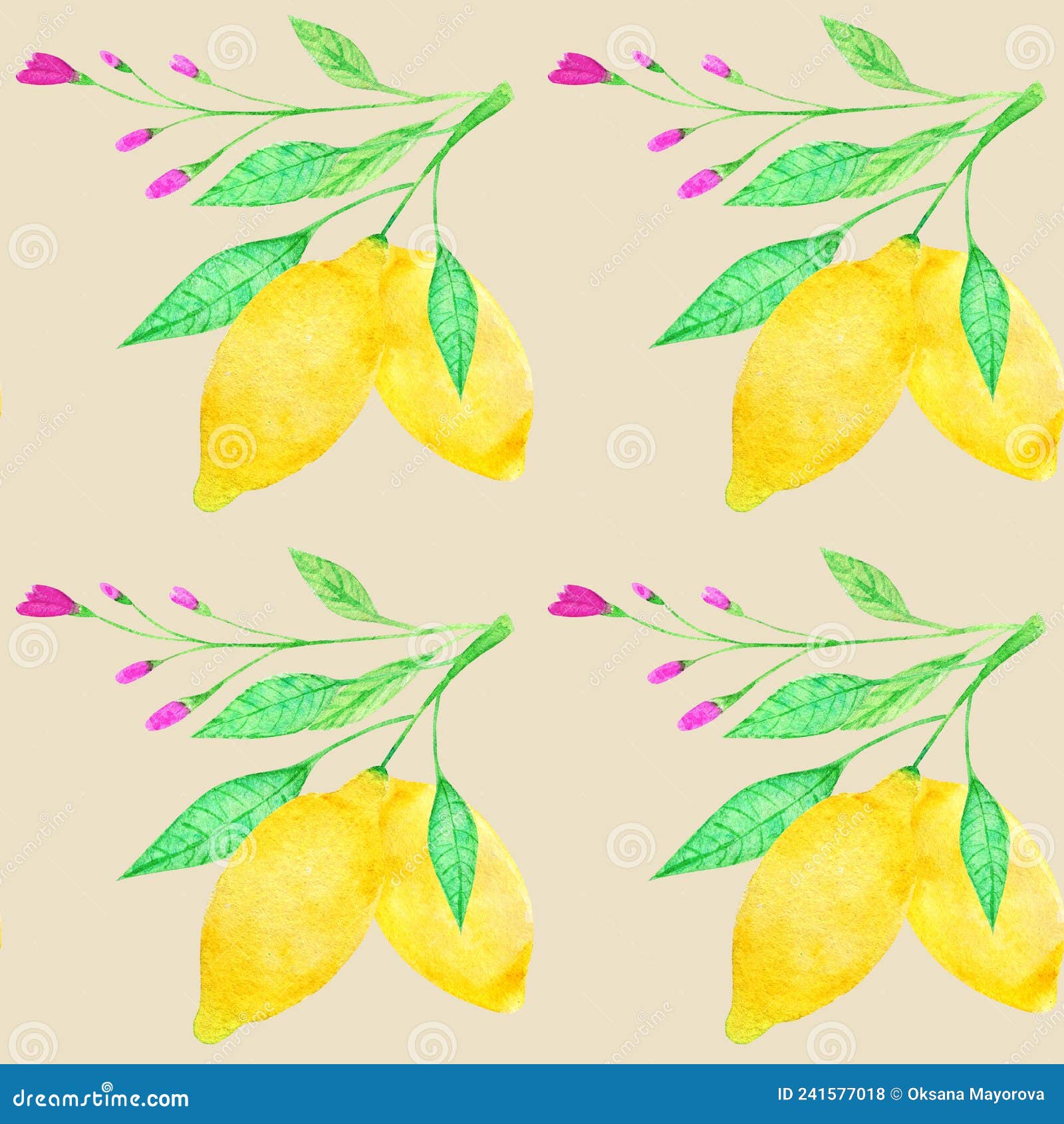 Watercolor Lemons Set Seamless Pattern Hand Drawn Stock Illustration ...