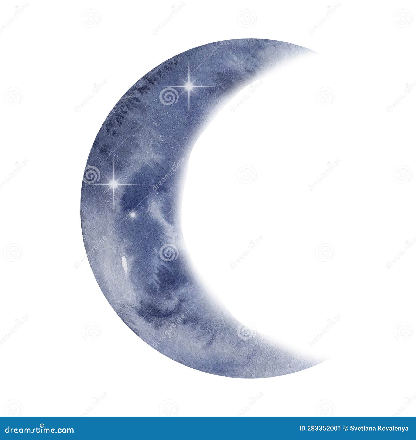Watercolor Light Blue Crescent Moon Stock Illustration - Illustration ...