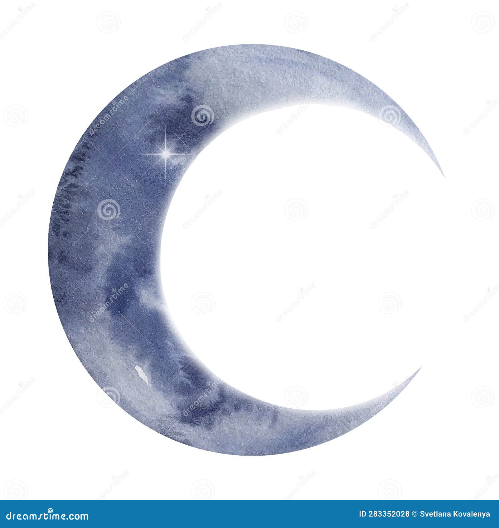 Watercolor Light Blue Crescent Moon Stock Illustration - Illustration ...