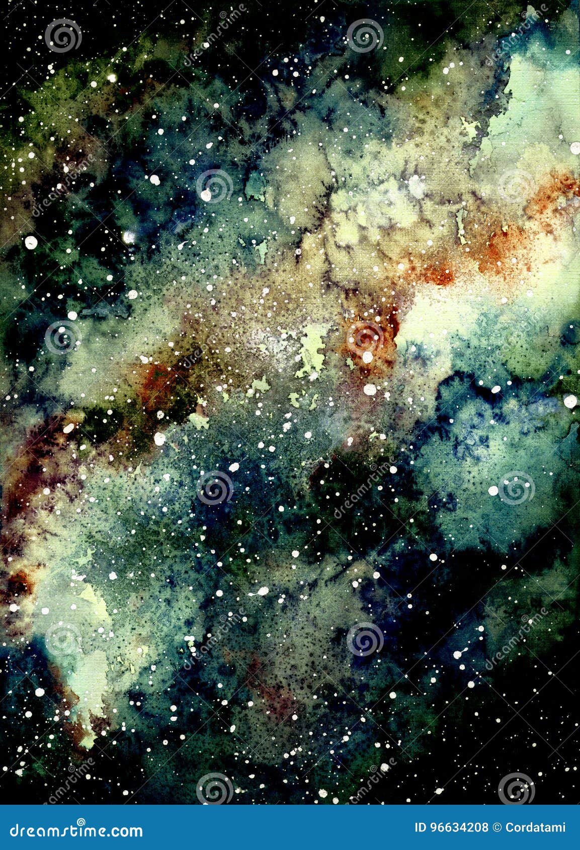 Watercolor Light Yellow Nebula and Deep Space Stock Illustration ...