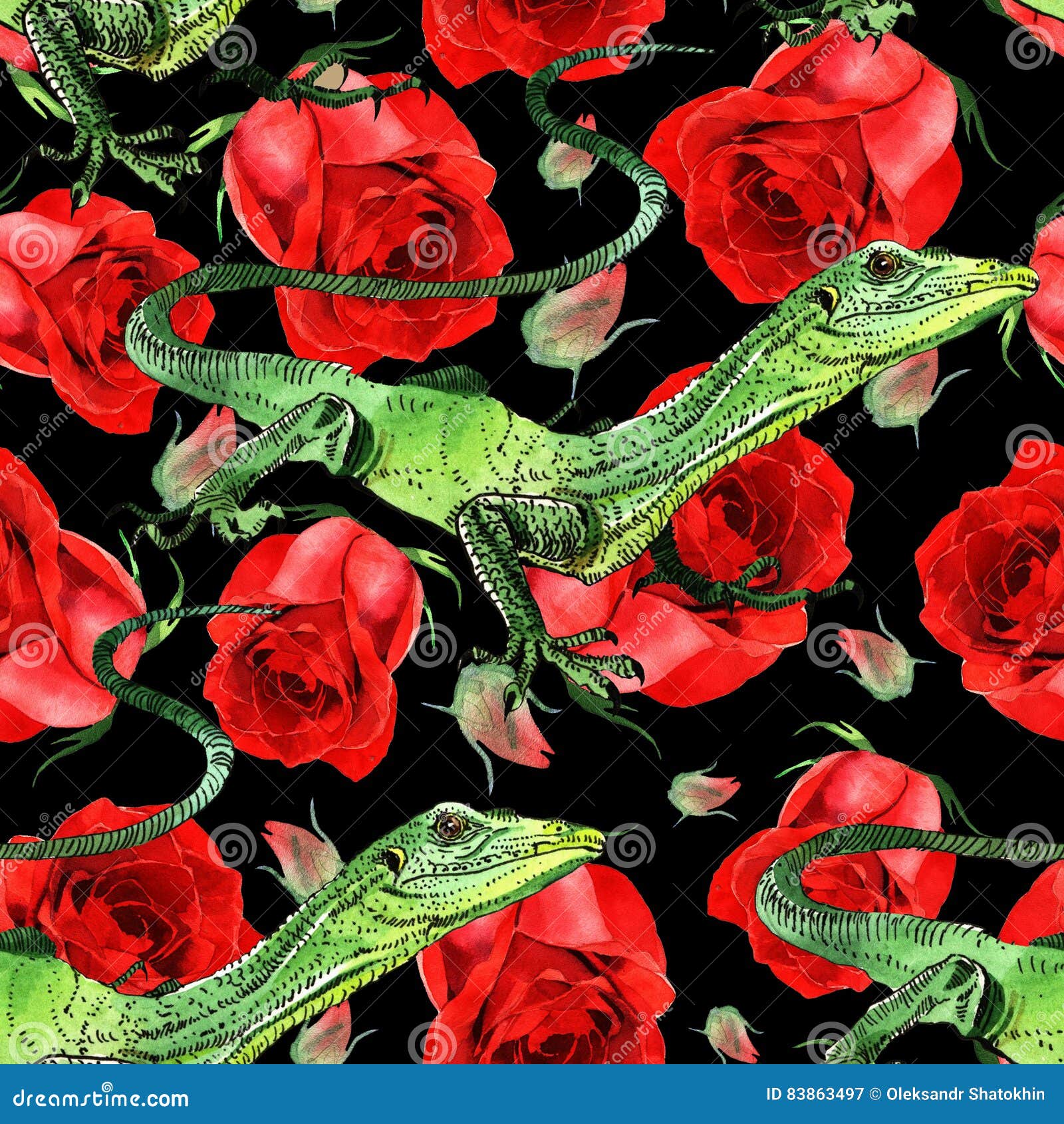 Watercolor Lizard, Hand Painted Drawing of Outline Stock Illustration ...