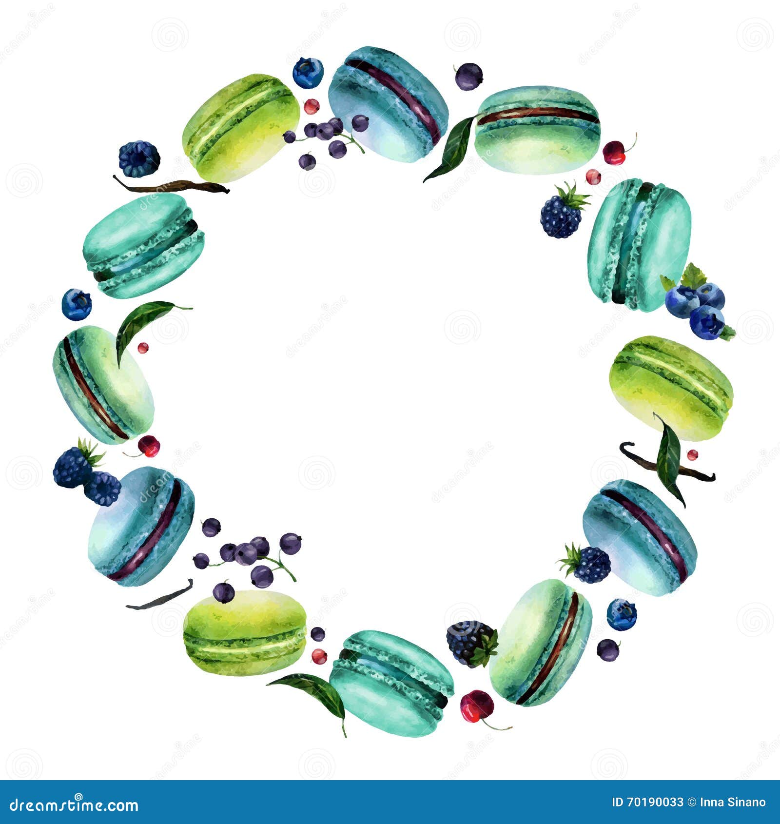 Watercolor Macaron Round Frame Stock Vector - Illustration of cake ...