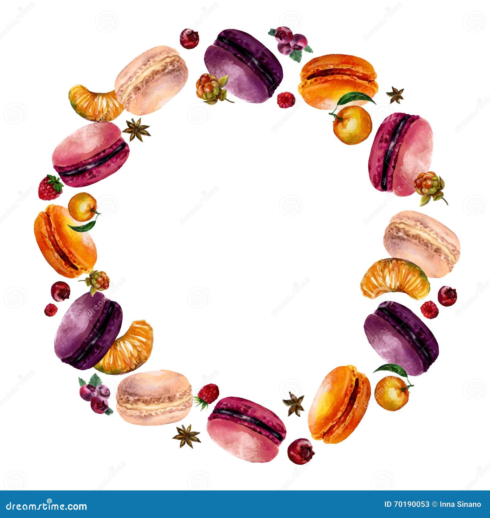 Watercolor Macaron Round Frame Stock Vector - Illustration of delicious ...