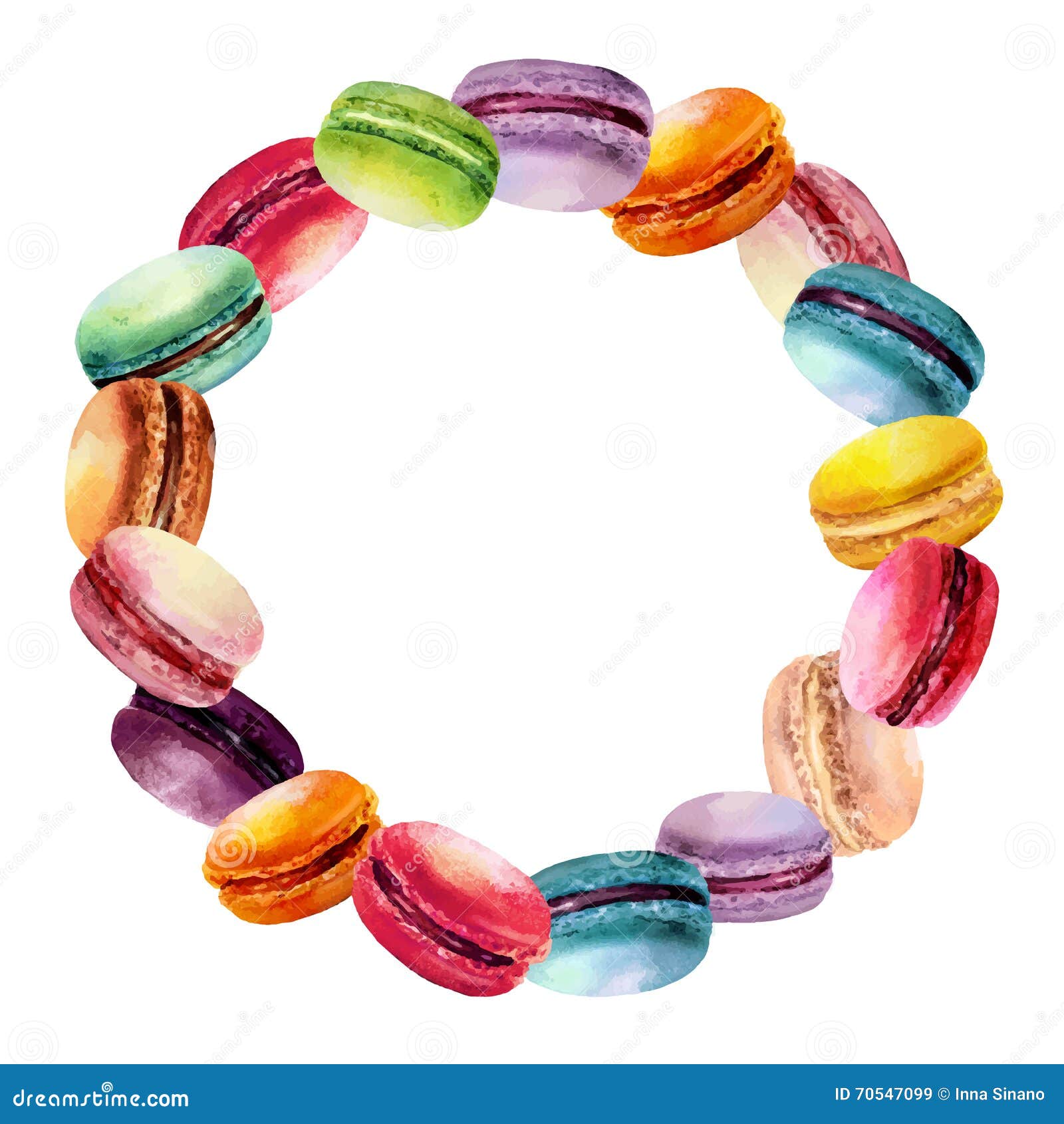 Watercolor Macaron Round Frame Stock Vector - Illustration of macarons ...