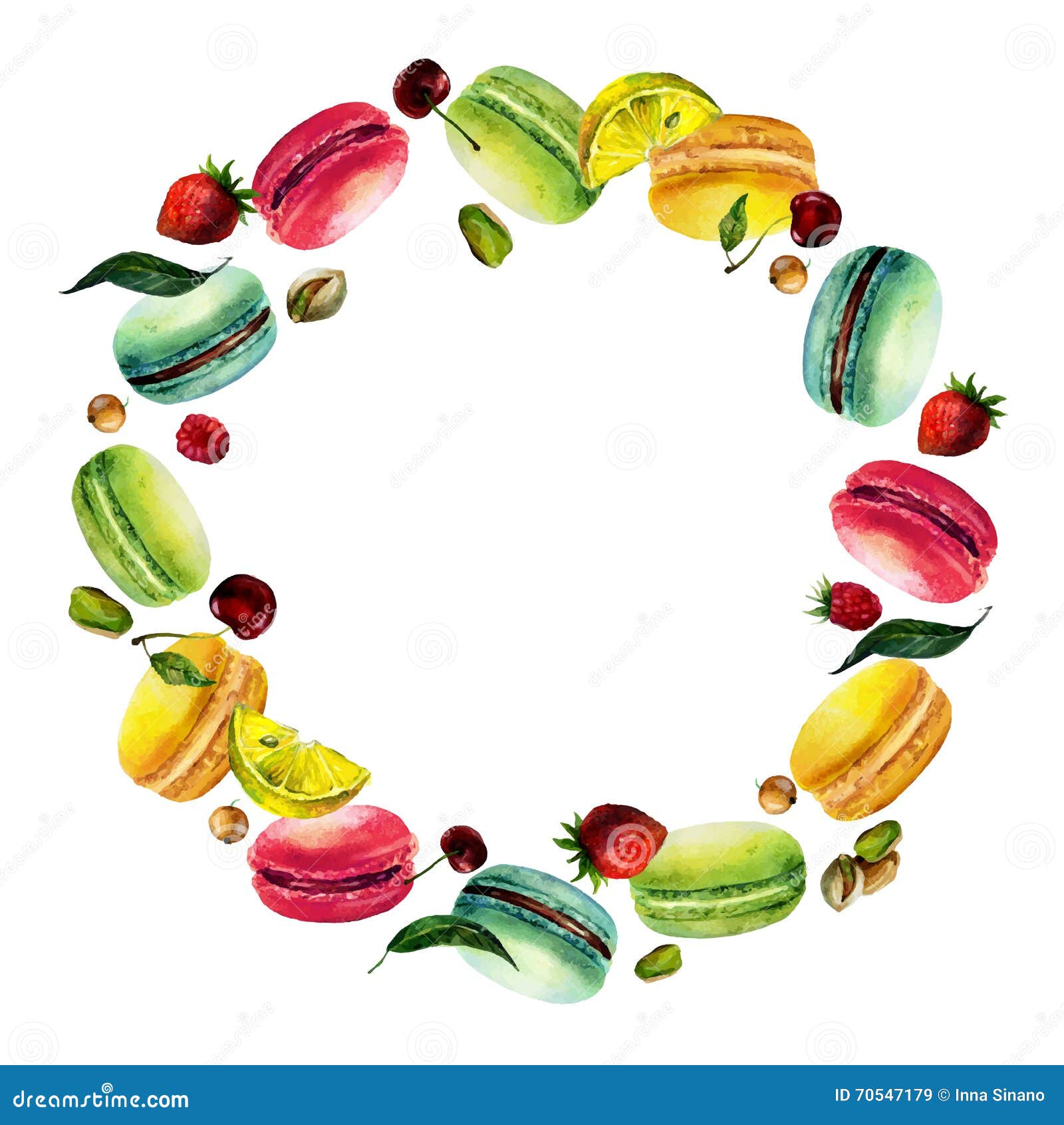 Watercolor Macaron Round Frame Stock Vector - Illustration of drawing ...
