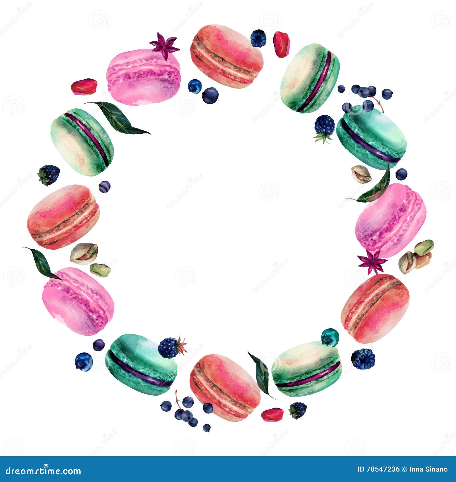 Watercolor Macaron Round Frame Stock Vector - Illustration of macarons ...