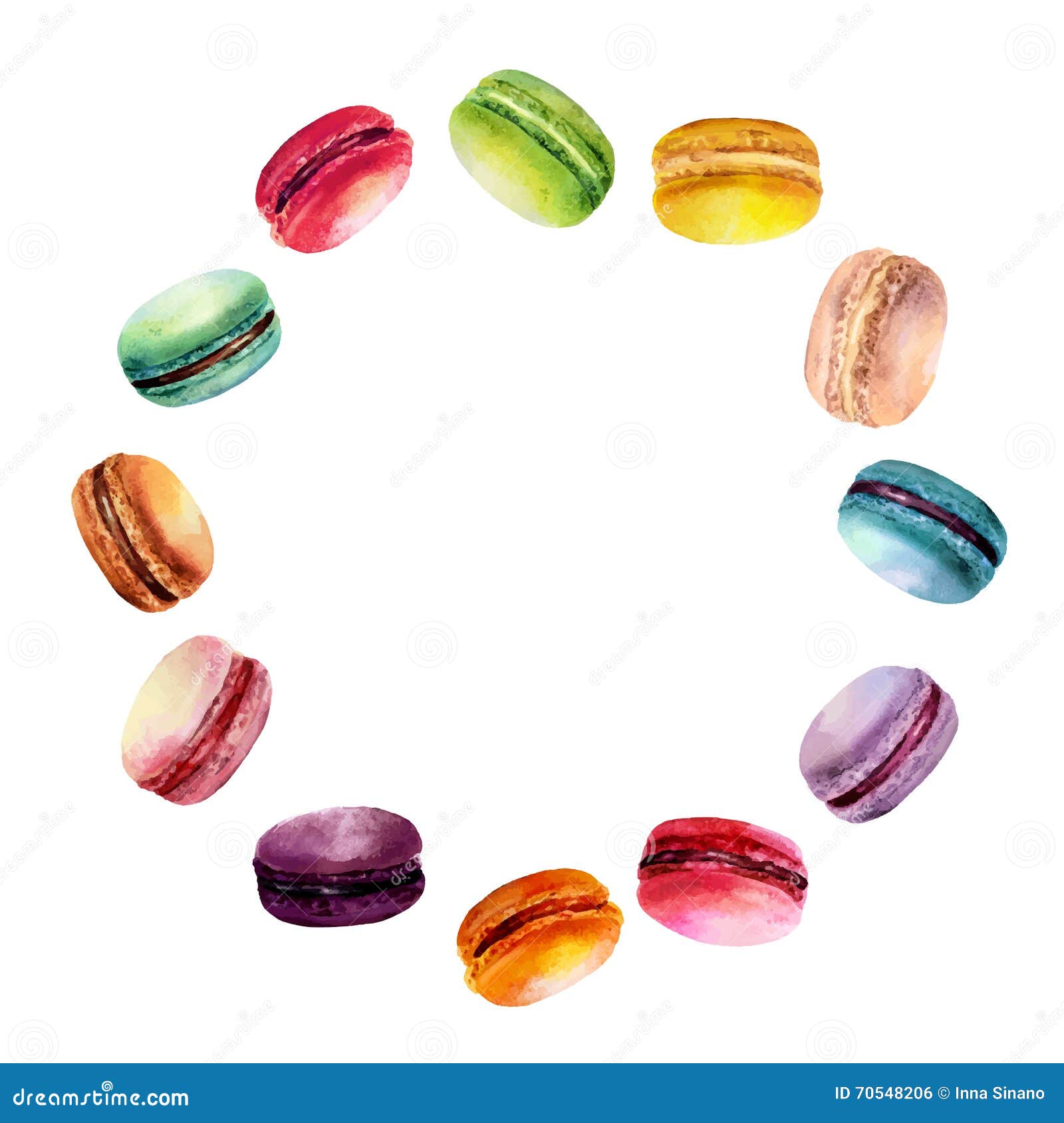 Watercolor Macaron Round Frame Stock Vector - Illustration of ...