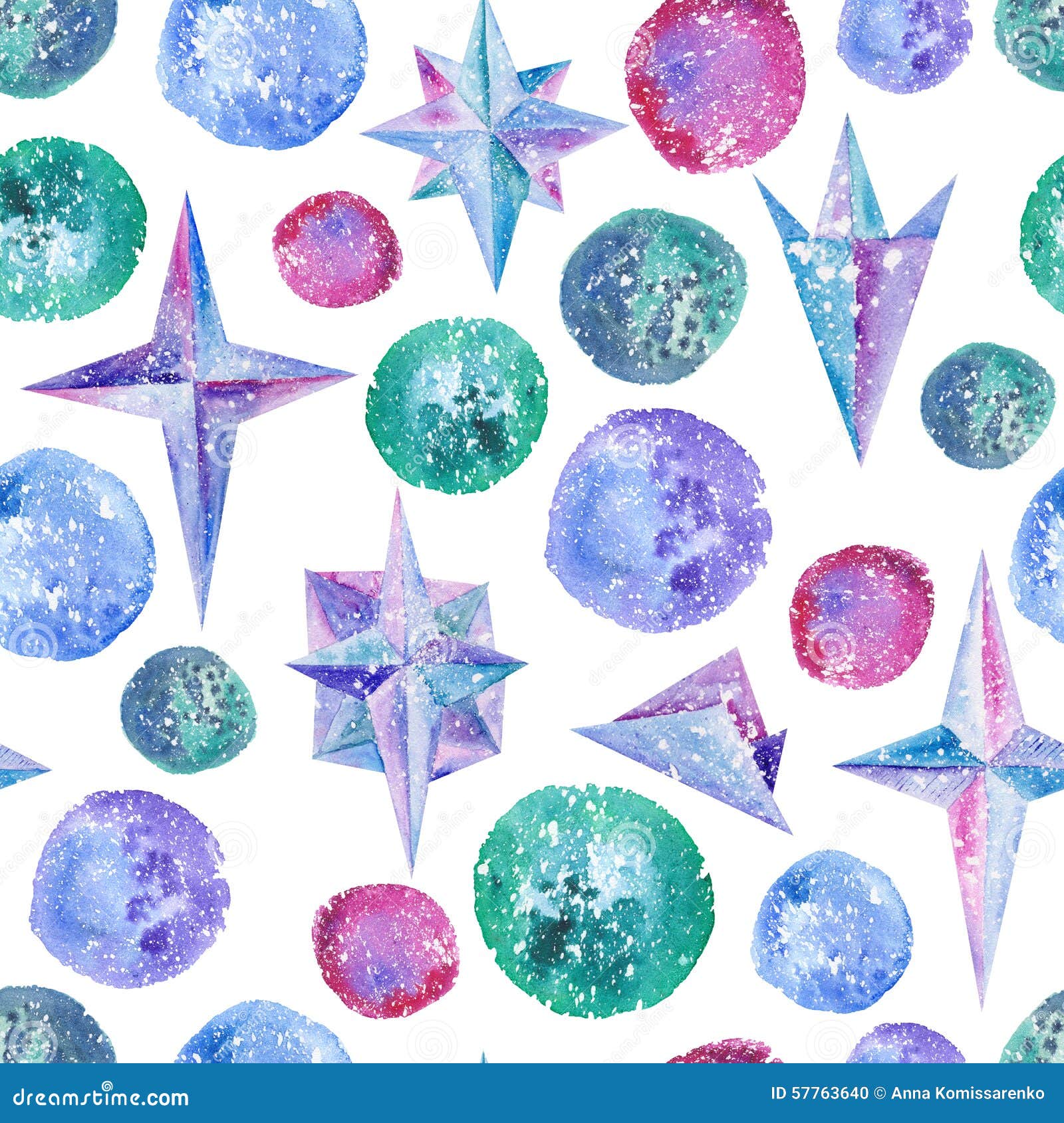 Watercolor Magic Pattern with Circles and Crystals Stock Illustration ...