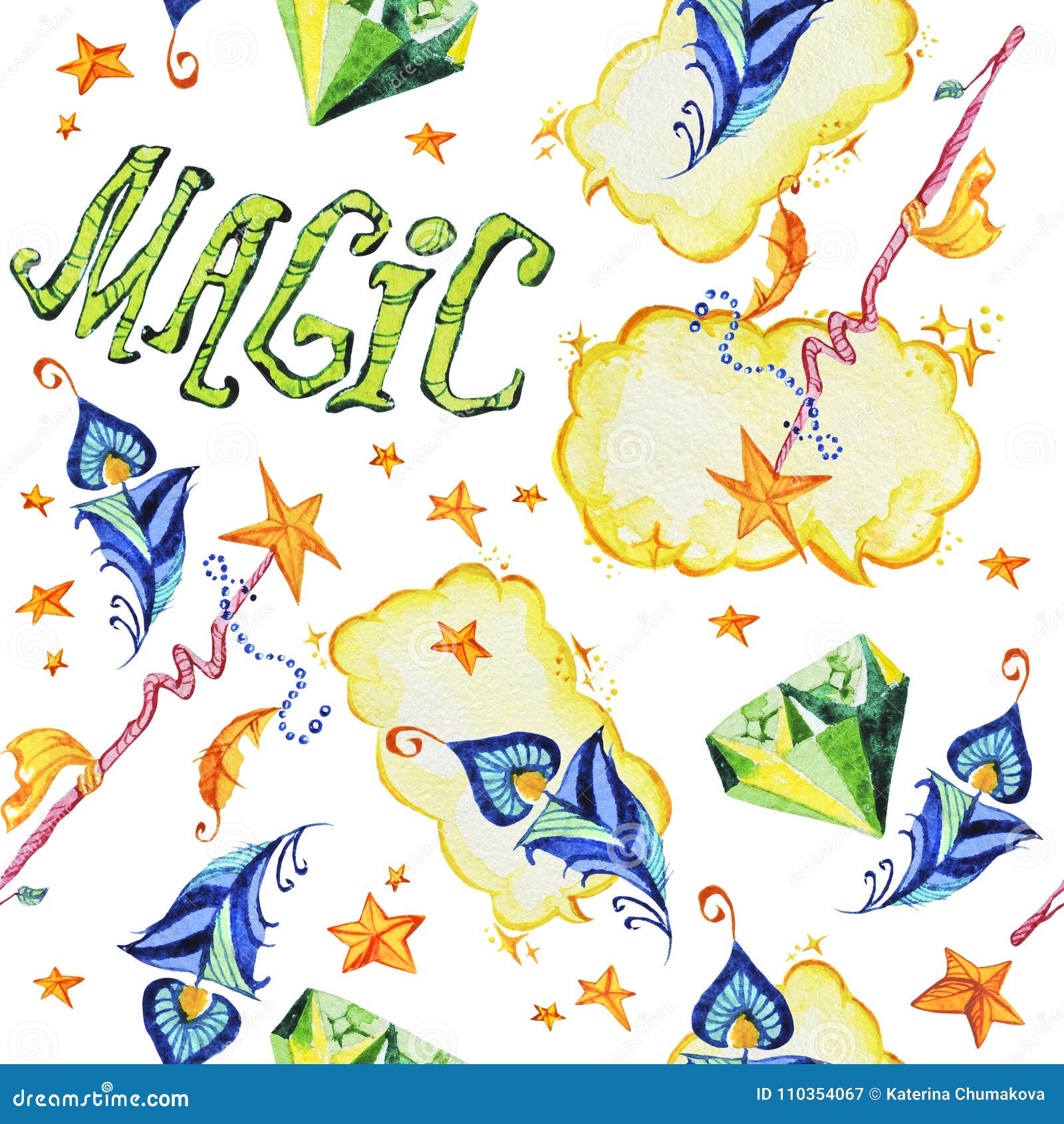 Watercolor Magic Seamless Pattern Illustration with Hand Drawn Artistic ...