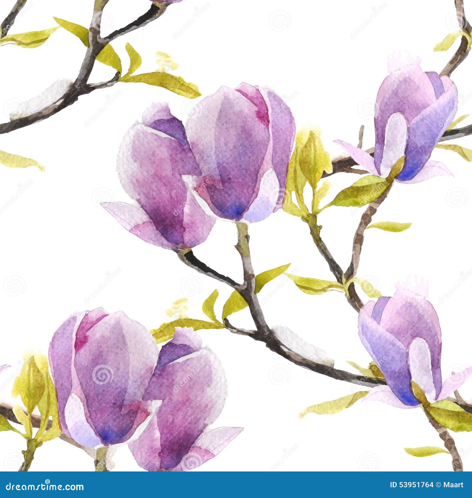 Watercolor Magnolia Seamless Pattern Stock Vector - Illustration of ...