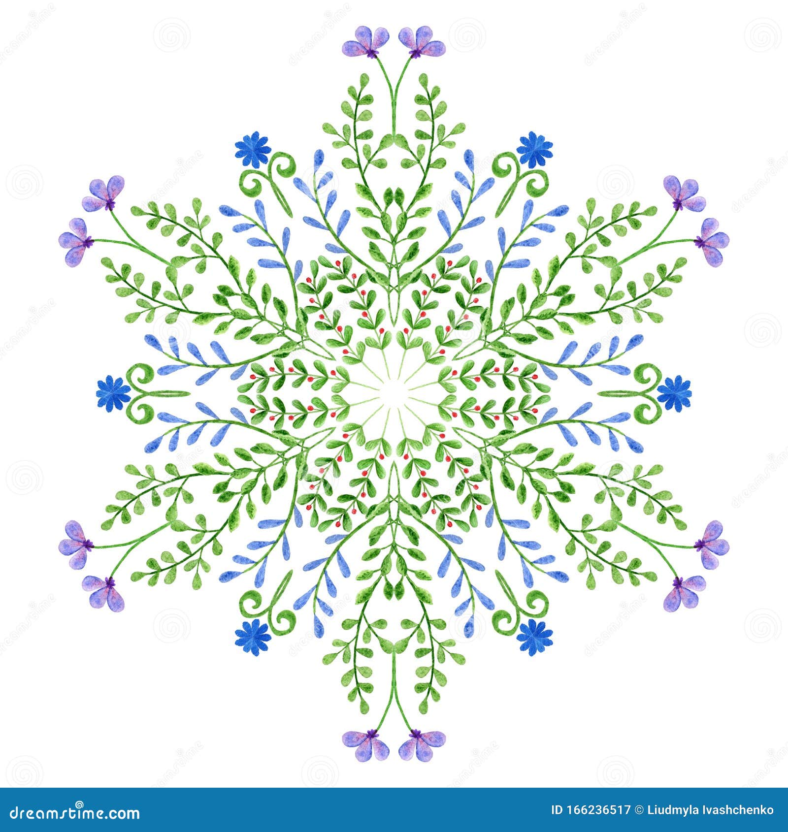 Watercolor Mandala. Circular Hand-drawn Design with Spring Flowers and ...