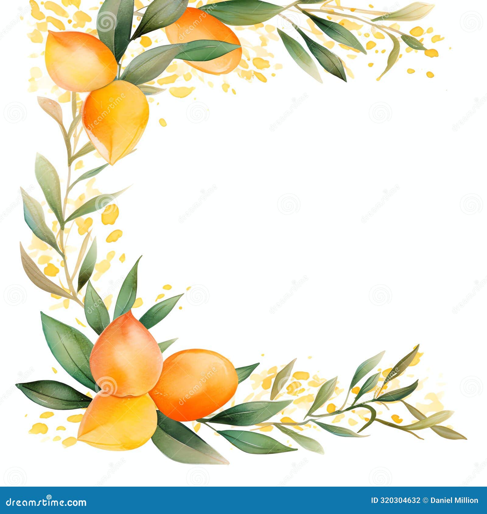 Watercolor Mango Border Cottagecore Style Tea Party Stock Illustration ...