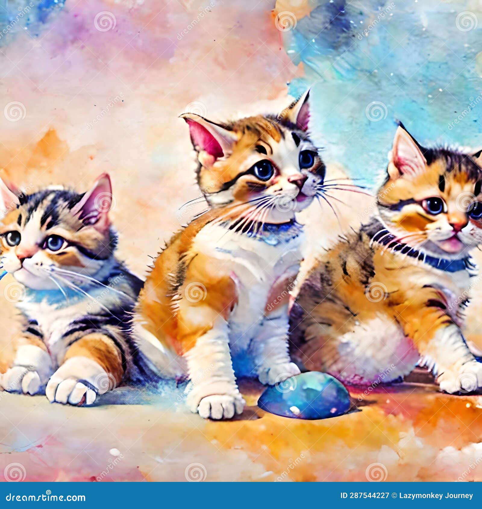 Watercolor of Many Cute Kitty Cats Stock Illustration - Illustration of ...