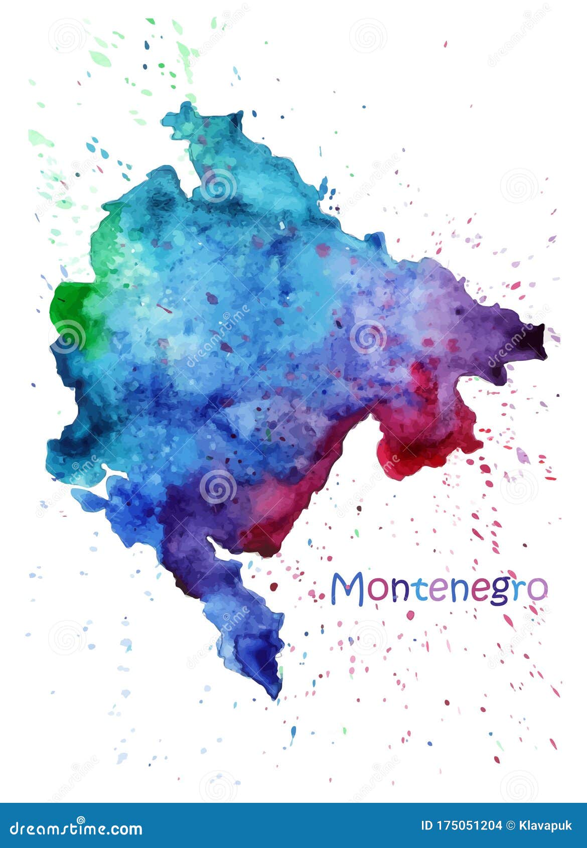 Watercolor Map of Montenegro. Stylized Image with Spots and Splashes of ...