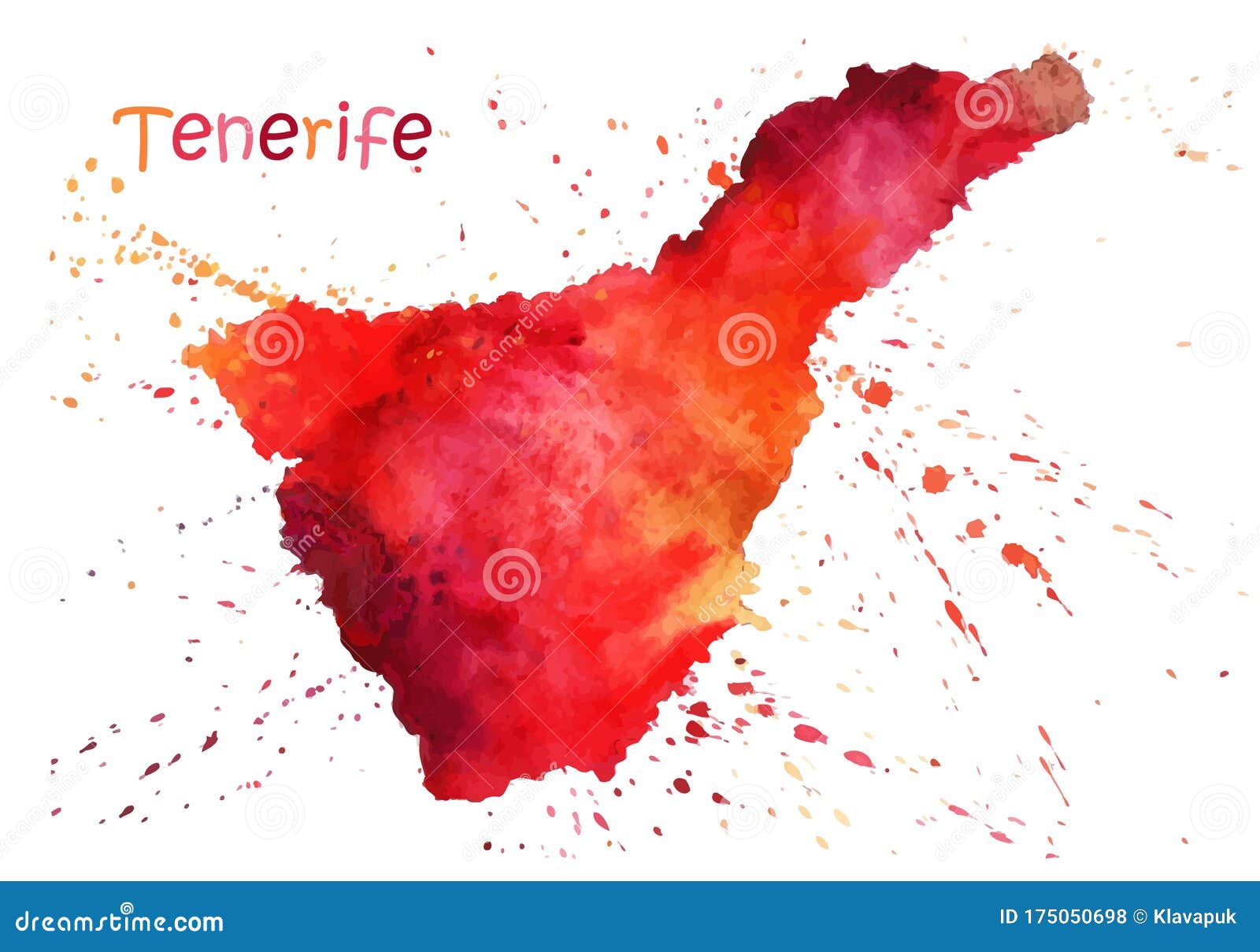 Watercolor Map of Tenerife. Stylized Image with Spots and Splashes of ...