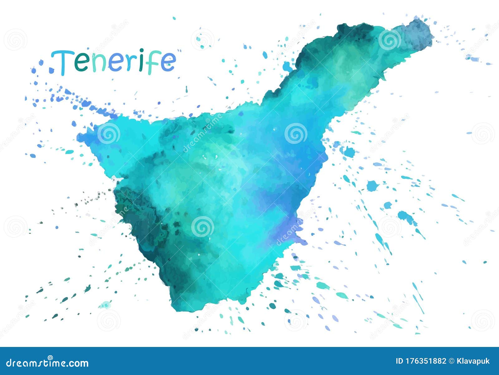 Watercolor Map of Tenerife. Stylized Image with Spots and Splashes of ...