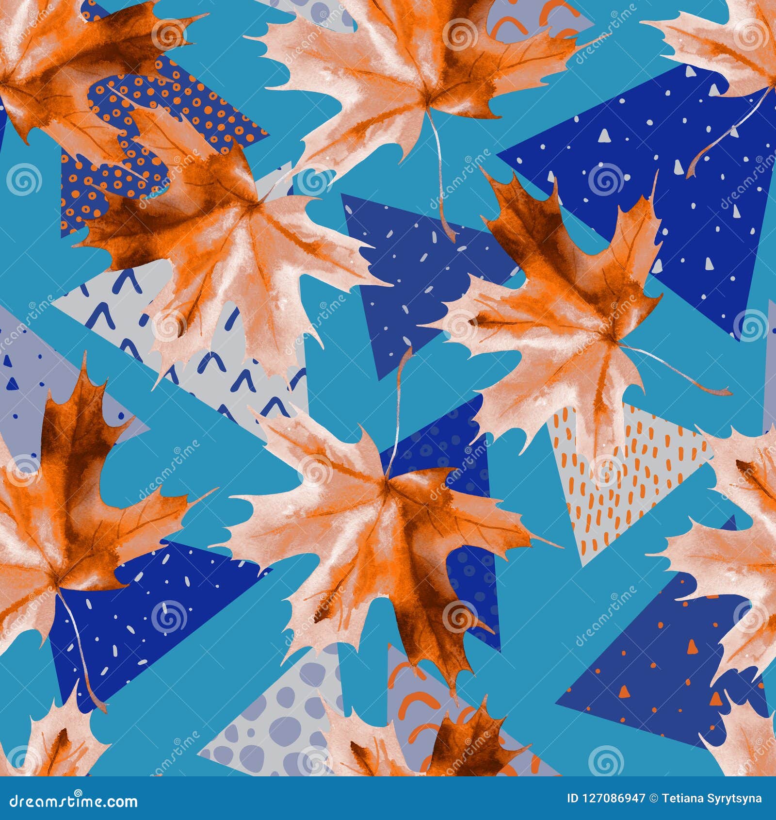 Watercolor Maple Leaf, Triangles with Minimal, Grunge Textures. Stock ...