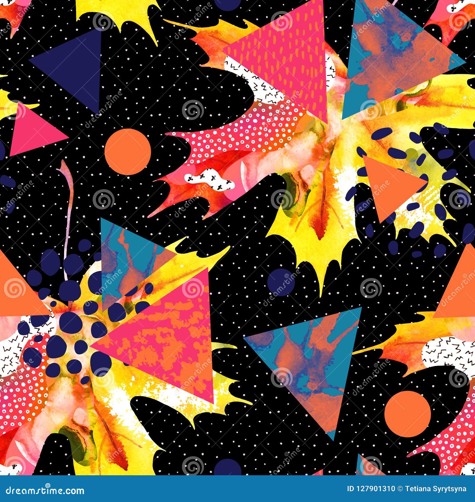 Watercolor Maple Leaf, Triangles with Minimal, Grunge Textures ...