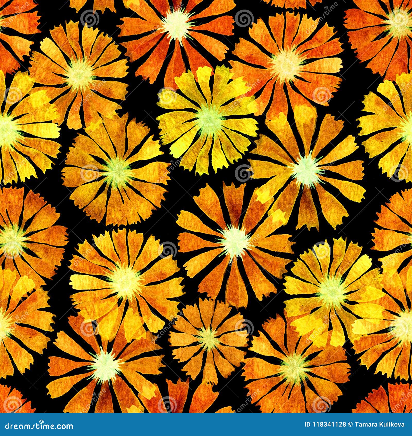 Watercolor Marigold Pattern Stock Illustration - Illustration of sunny ...