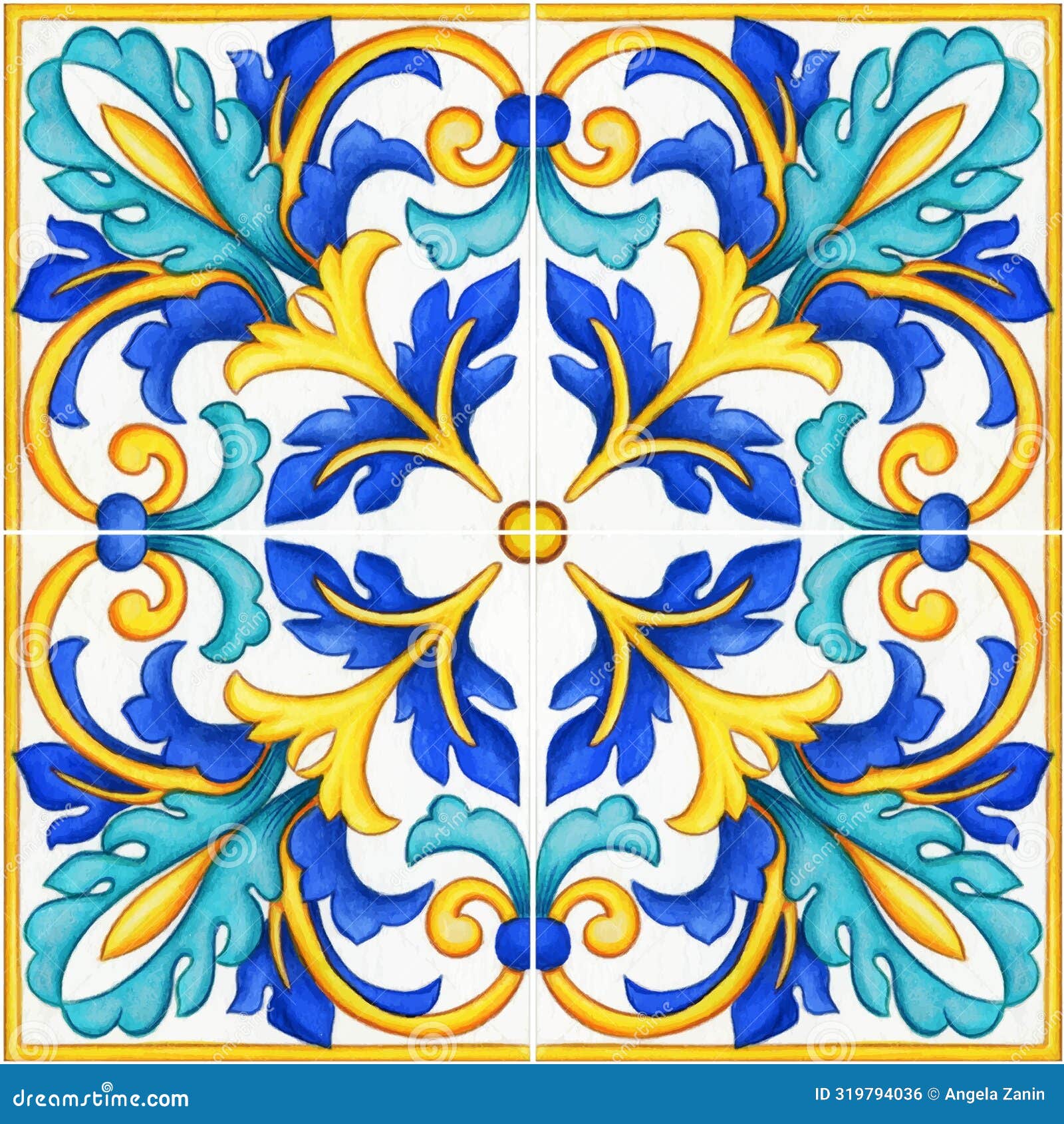 Watercolor Mediterranean Traditional Tiles Stock Vector - Illustration ...