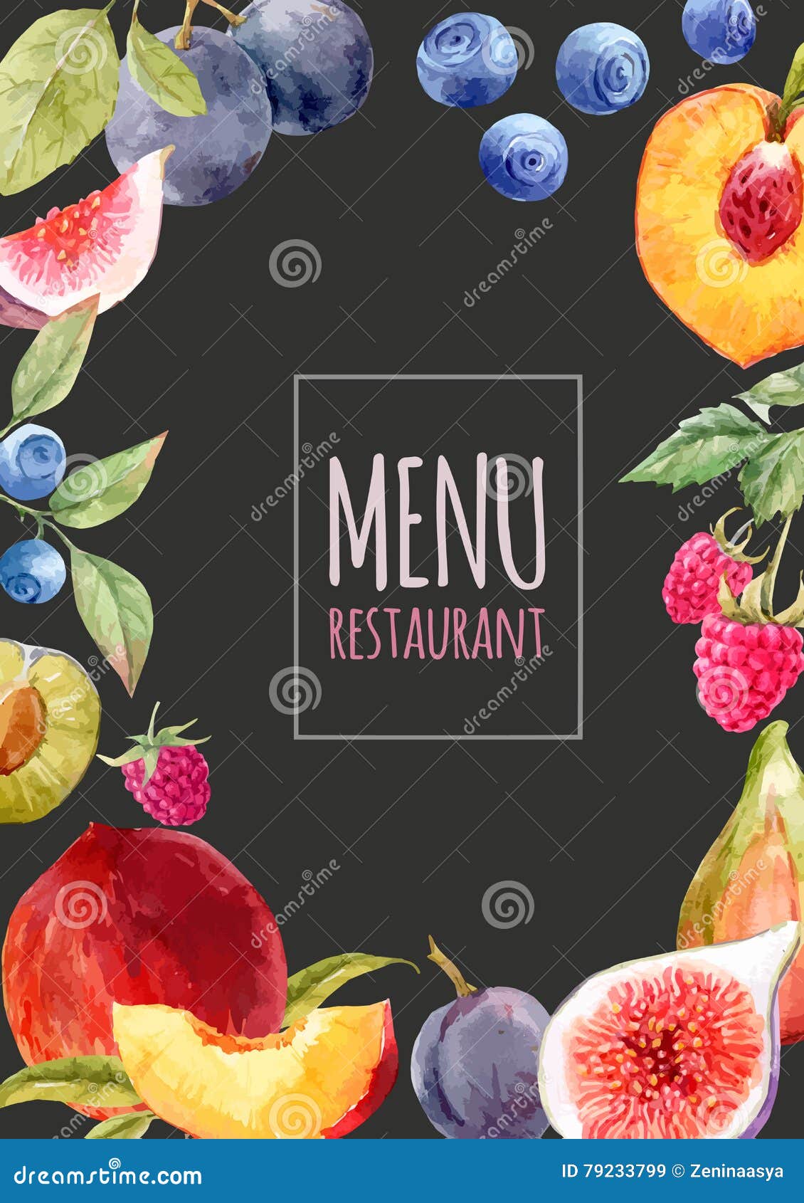 Watercolor menu template stock vector. Illustration of cooking - 79233799