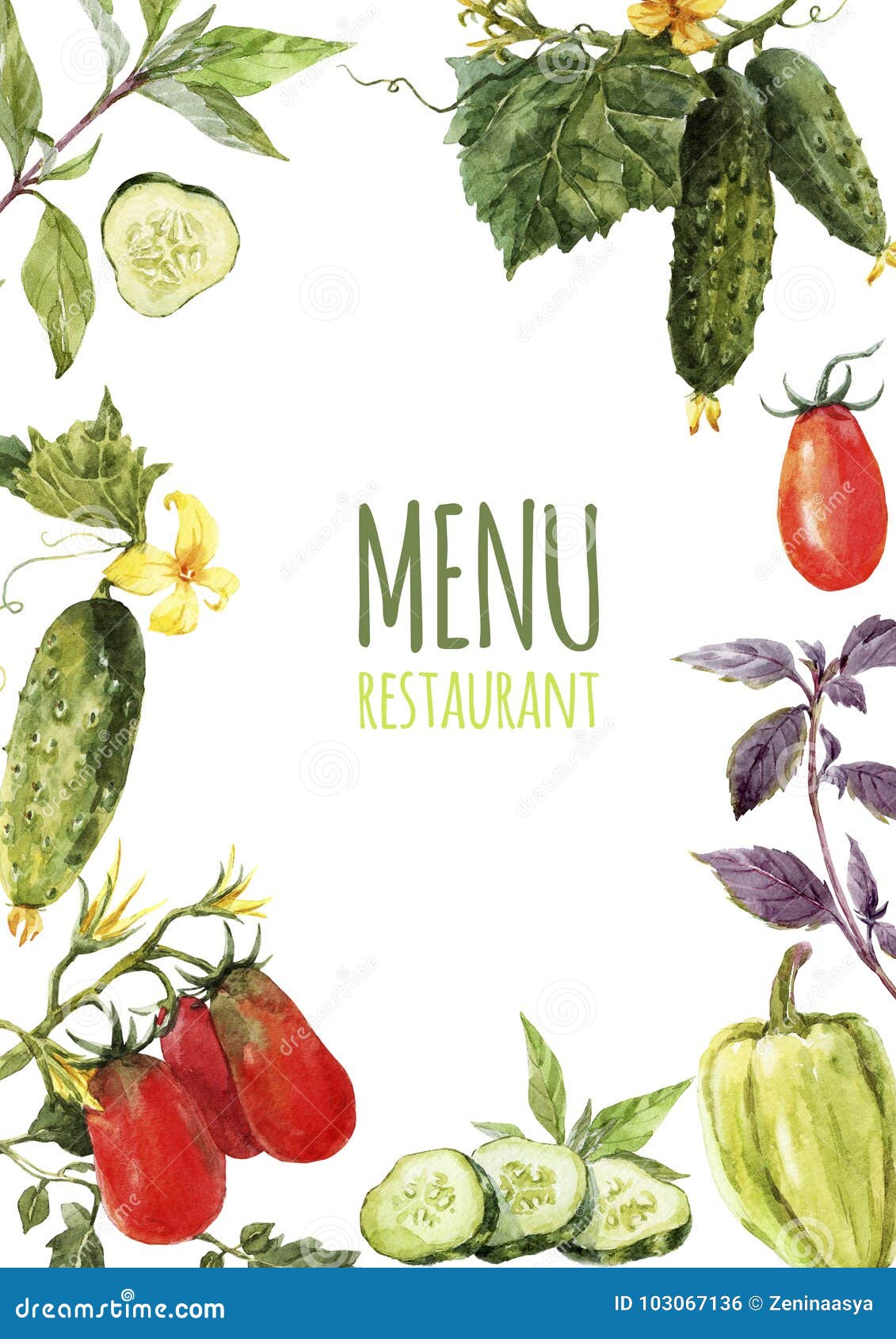 Watercolor Menu Card Template With Rose Decoration Stock Image ...