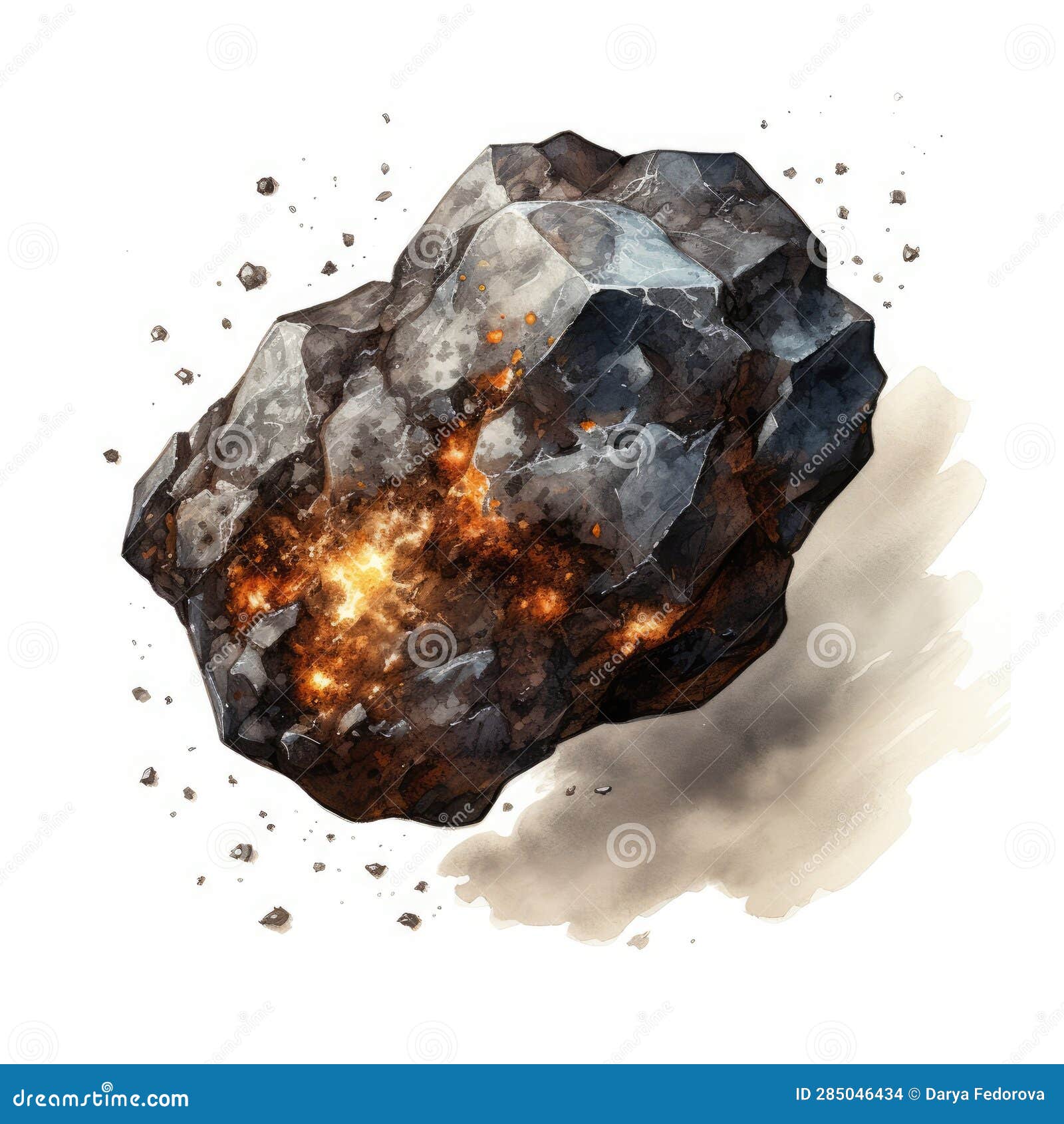 Watercolor Meteorite. Space Comet on White Background Stock Photo ...