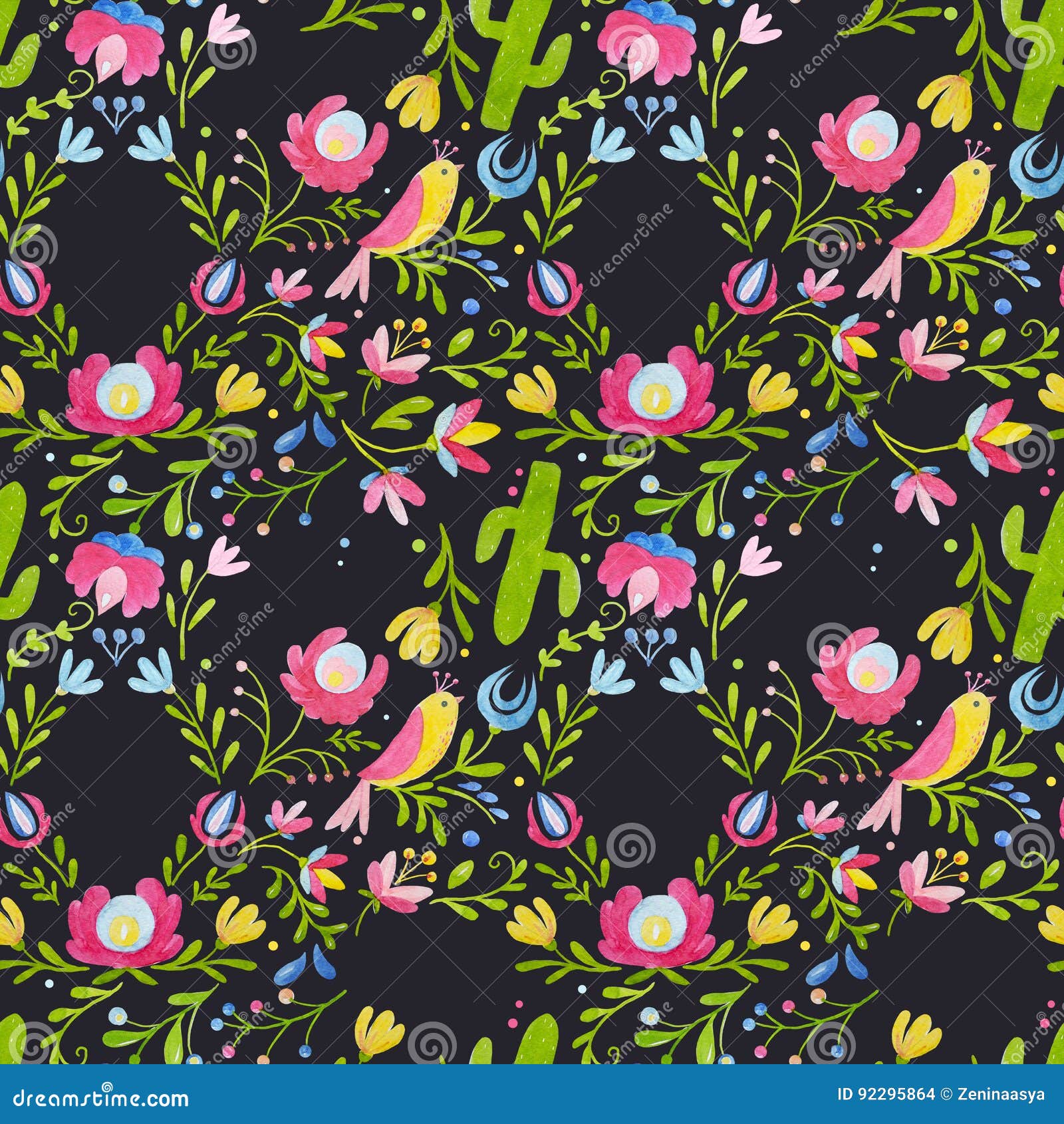 Watercolor Mexican Style Pattern Stock Illustration - Illustration of ...