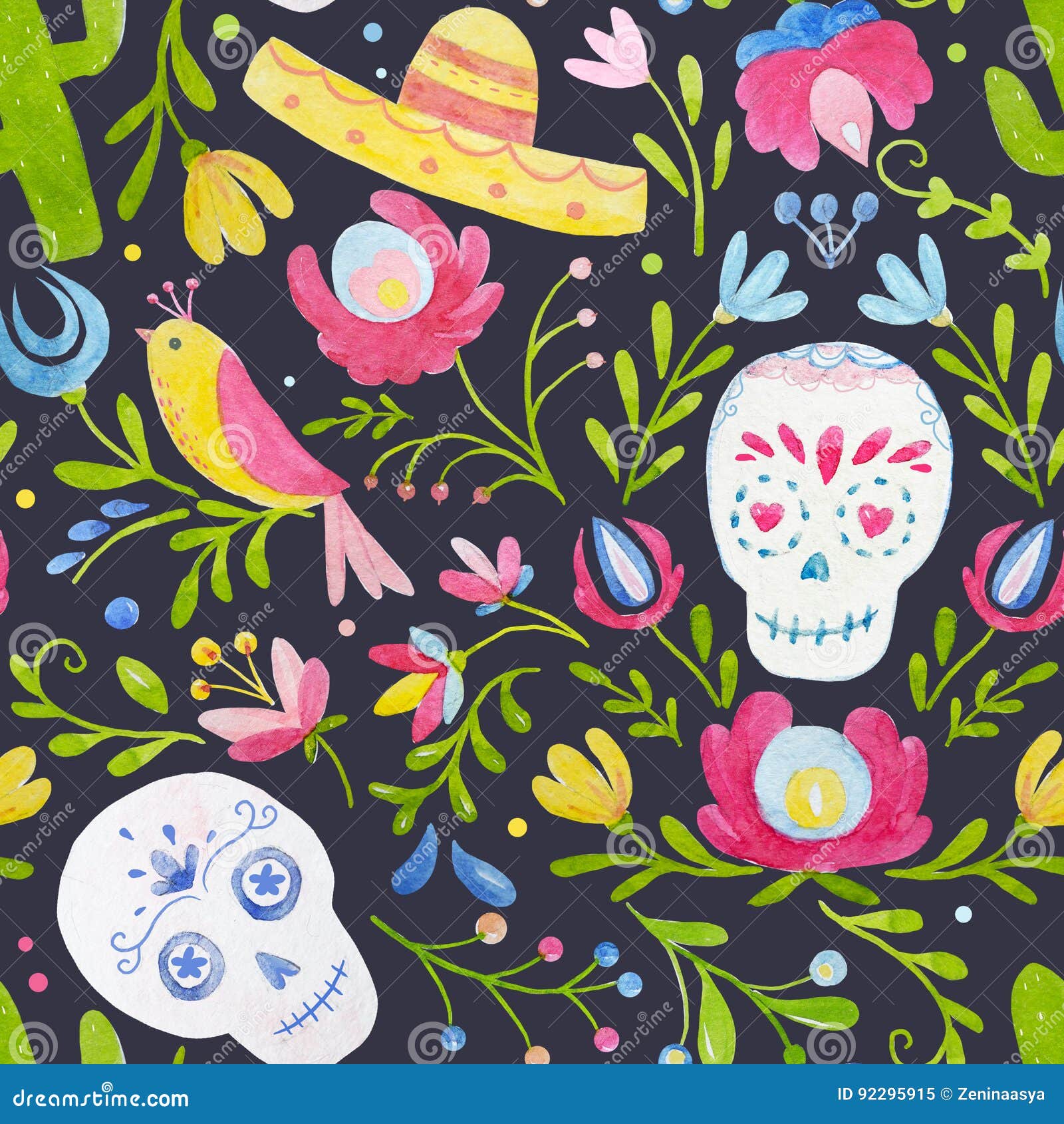 Watercolor Mexican Style Pattern Stock Illustration - Illustration of ...