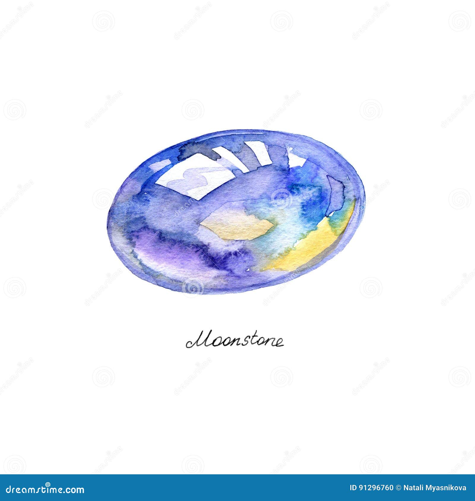 Watercolor Mineral Moonstone Crystal Gem on White Background Stock ...