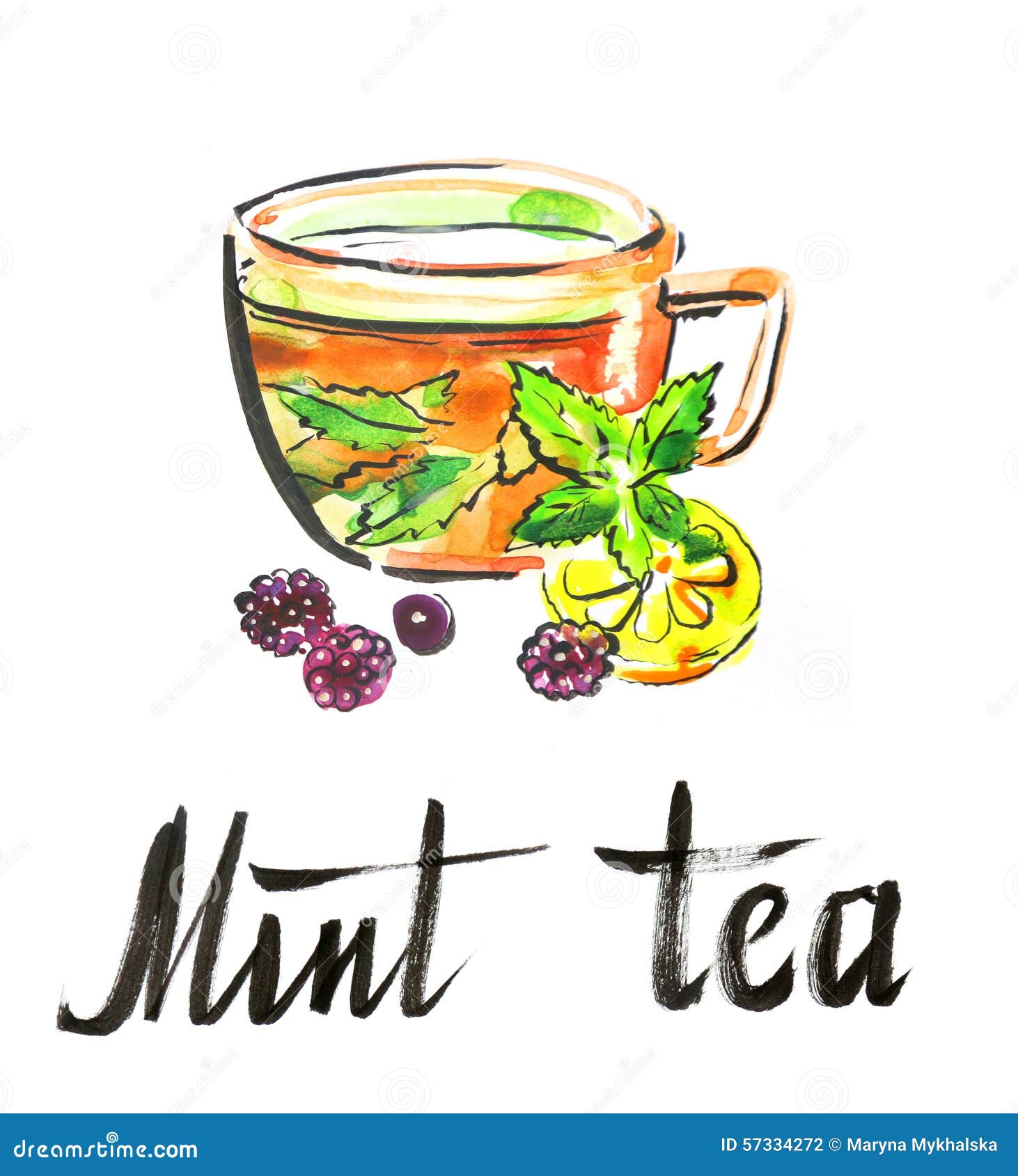 Watercolor mint tea stock illustration. Illustration of ethnic - 57334272