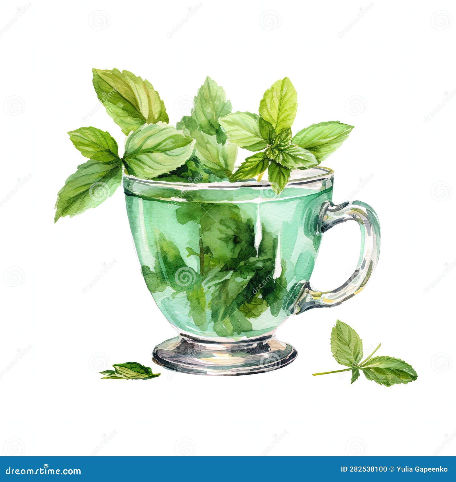 Watercolor Mitn Tea. Illustration AI Generative Stock Illustration ...