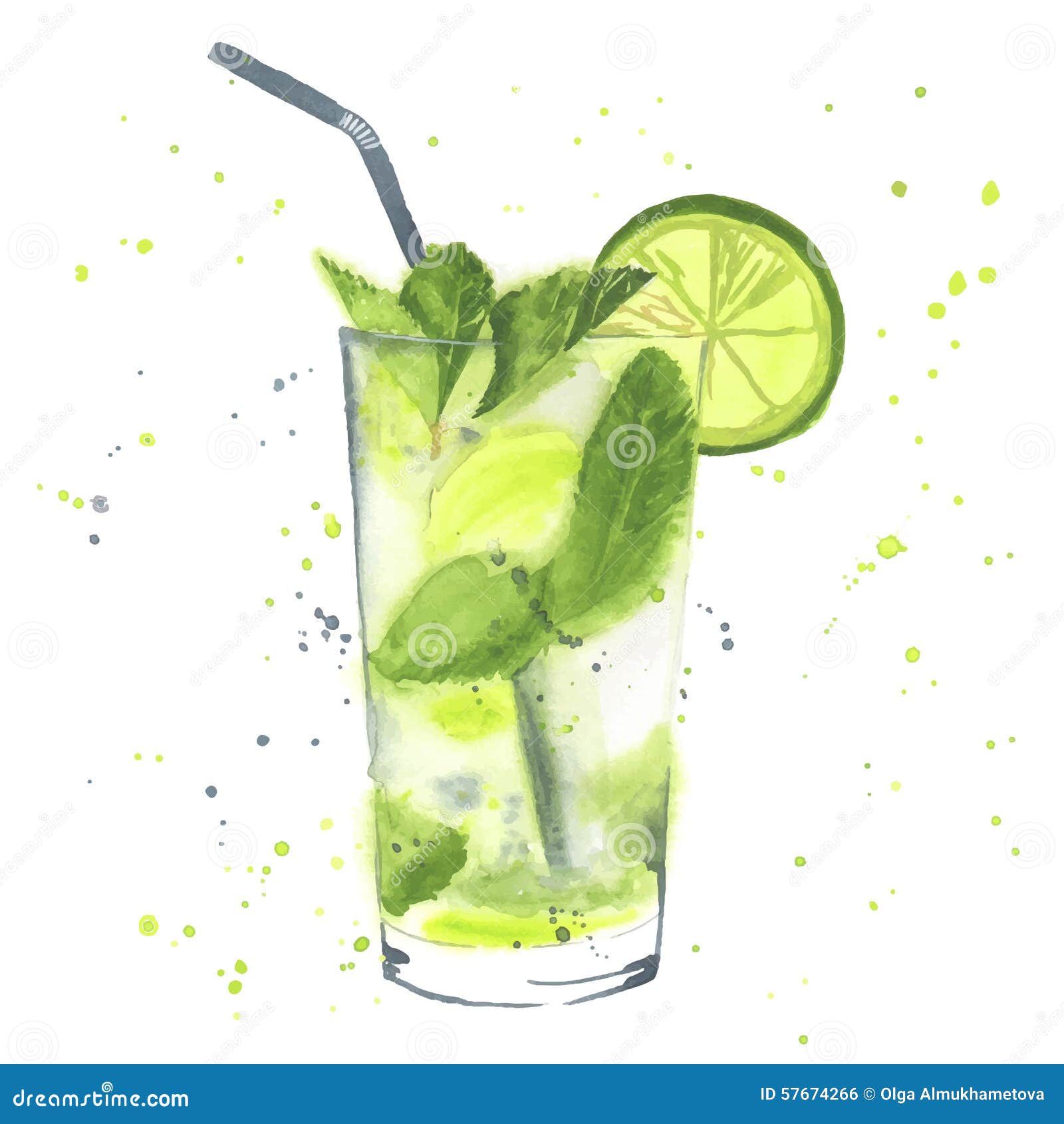 Watercolor mojito stock vector. Illustration of mohito - 57674266