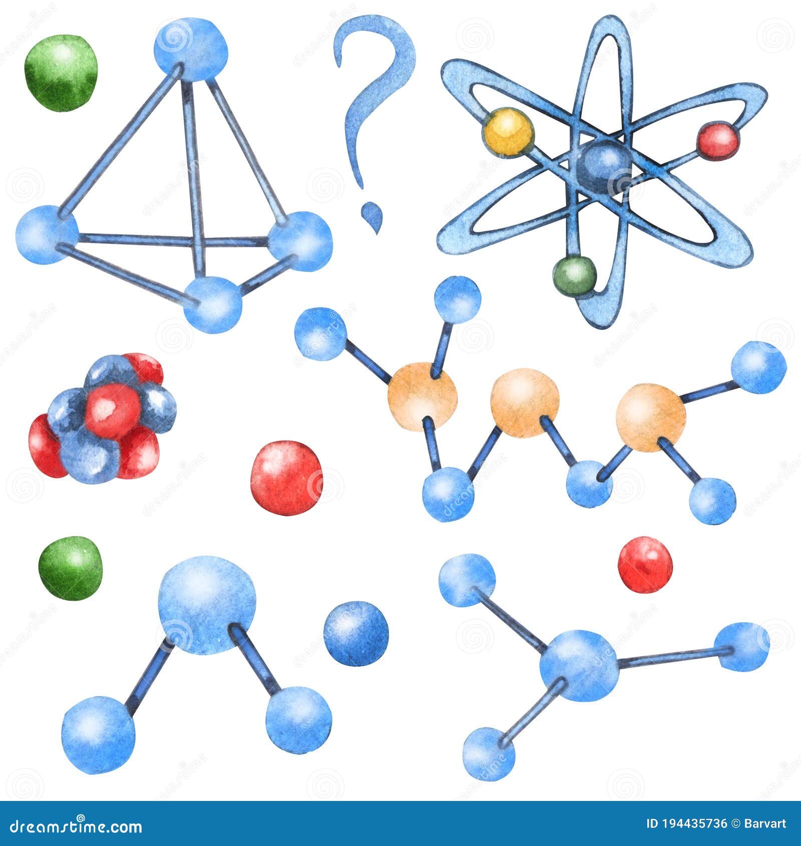 Watercolor Molecular Models Atom Icon. Hand Drawn Illustration. Stock ...