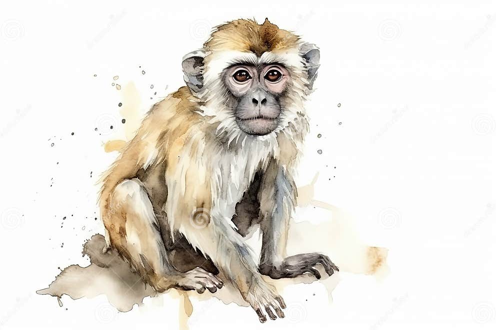 Watercolor Monkey Illustration on White Background Stock Illustration ...