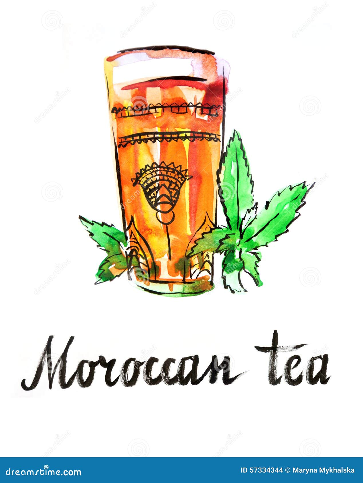 Watercolor Moroccan Tea, Maghrebi Mint Stock Illustration ...