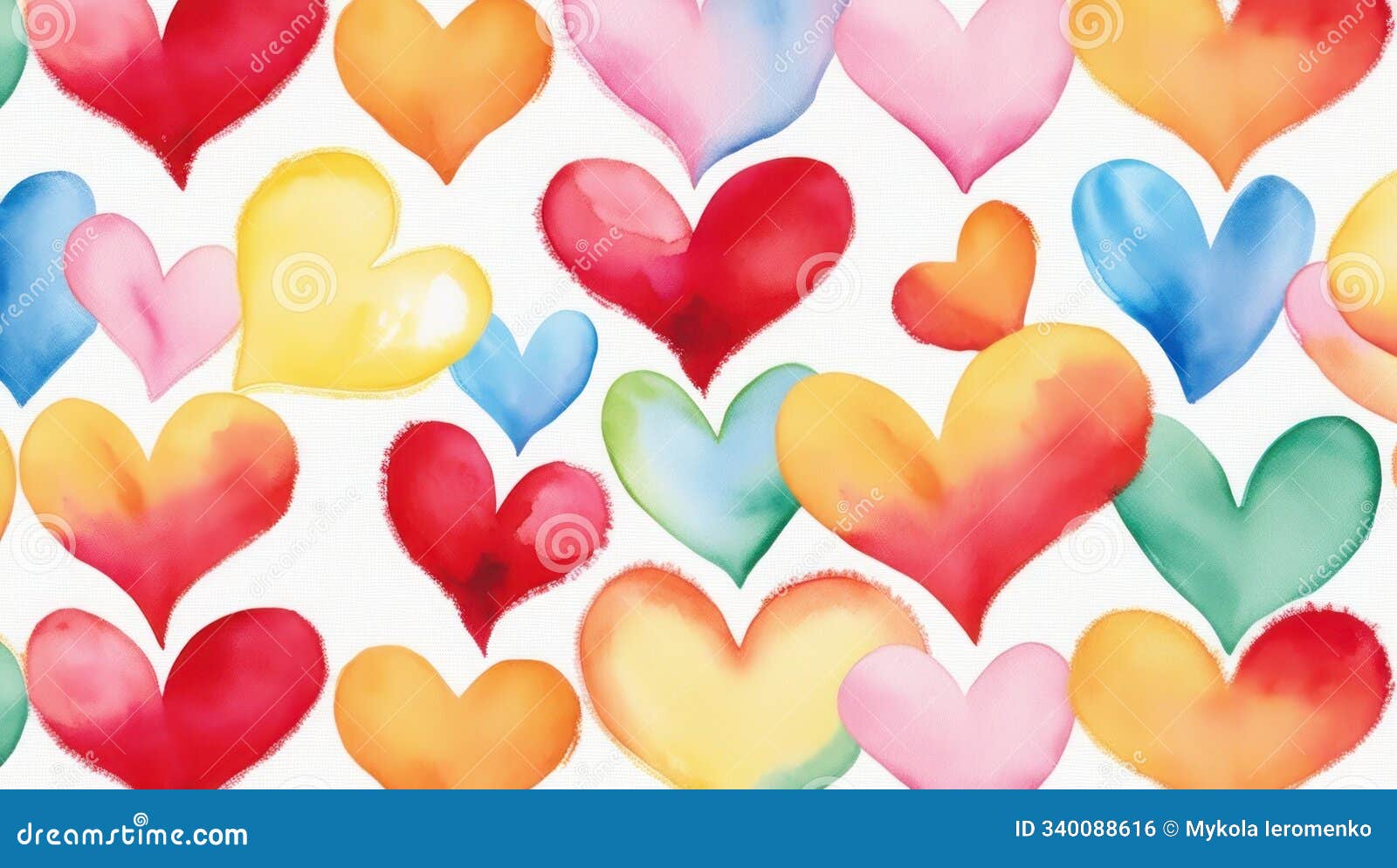 Watercolor Multi-colored Hearts on a White Background. Stock Photo ...