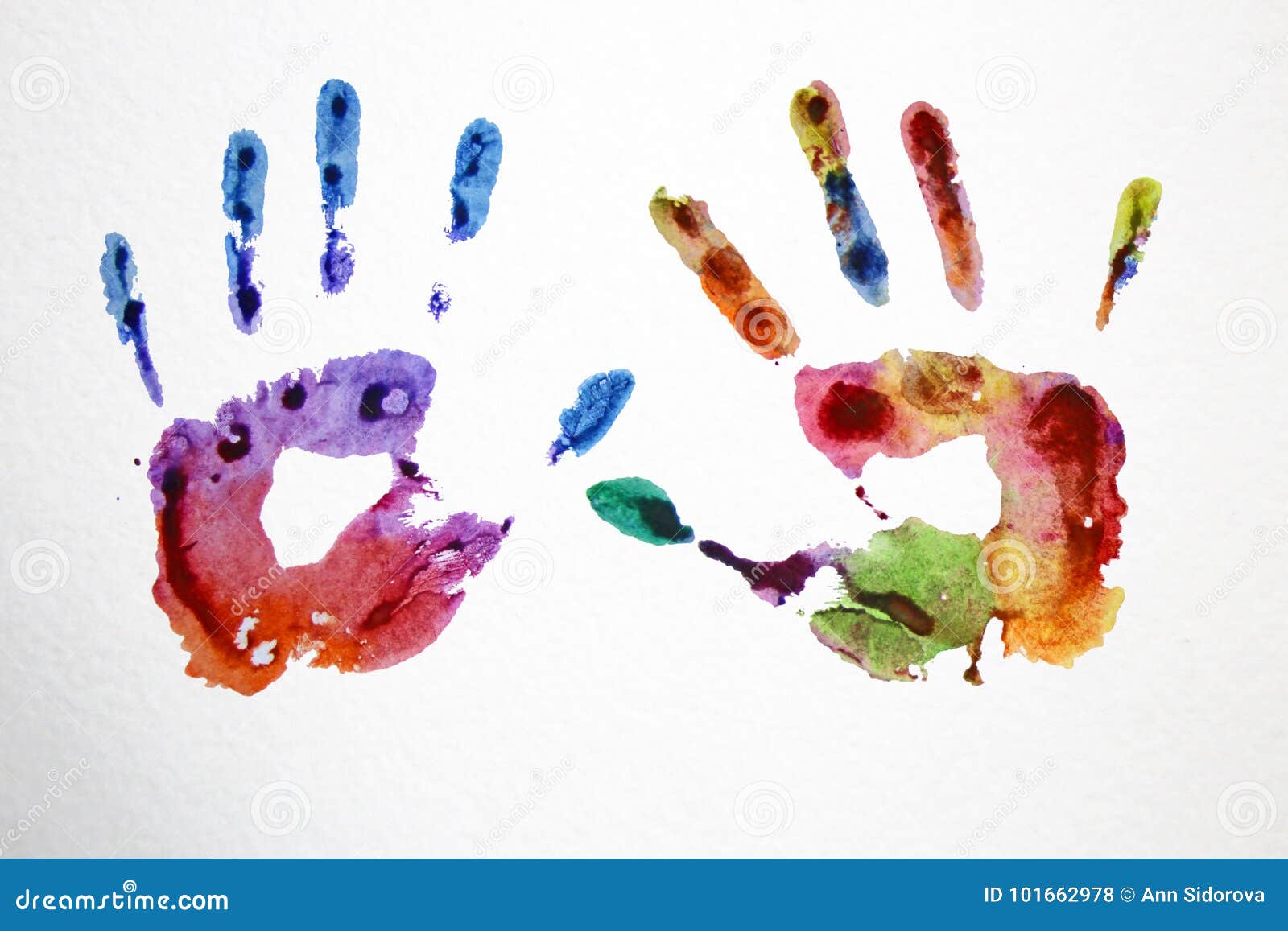 Multi-colored Watercolor Handprints Stock Illustration - Illustration ...