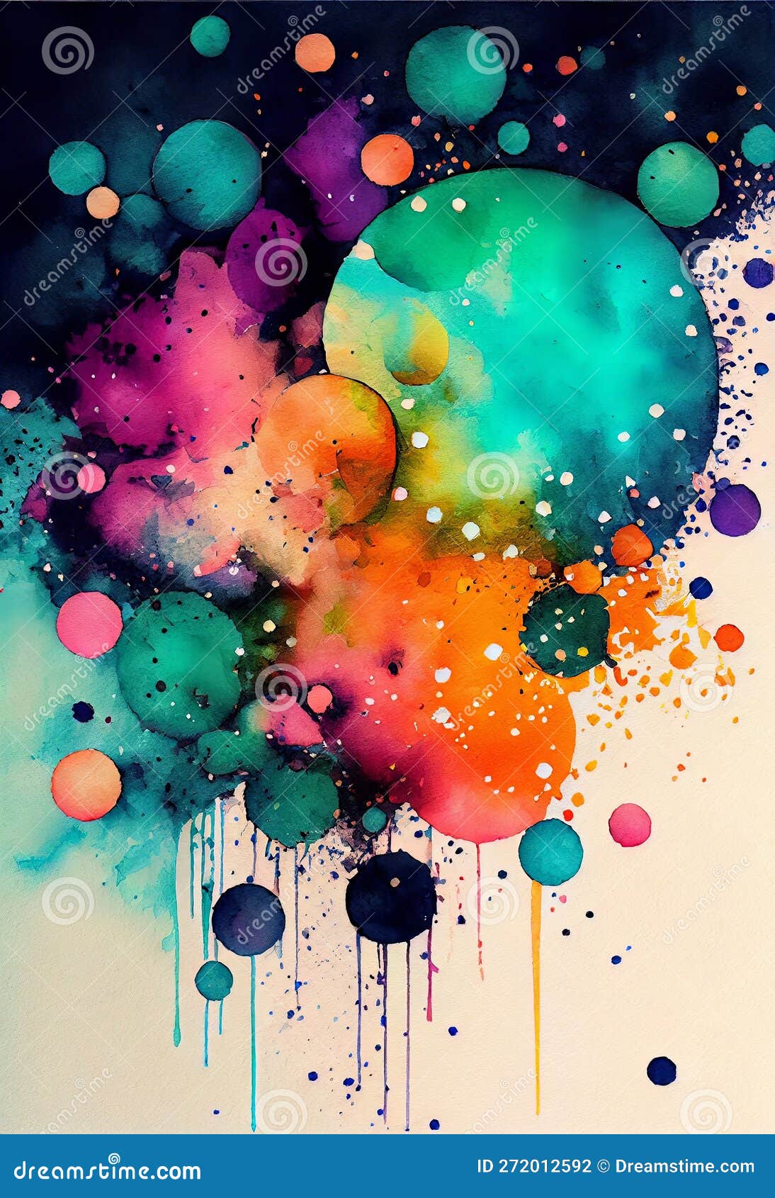 Watercolor Multicolored Spots and Circles with Smudges, Isolated. Stock ...