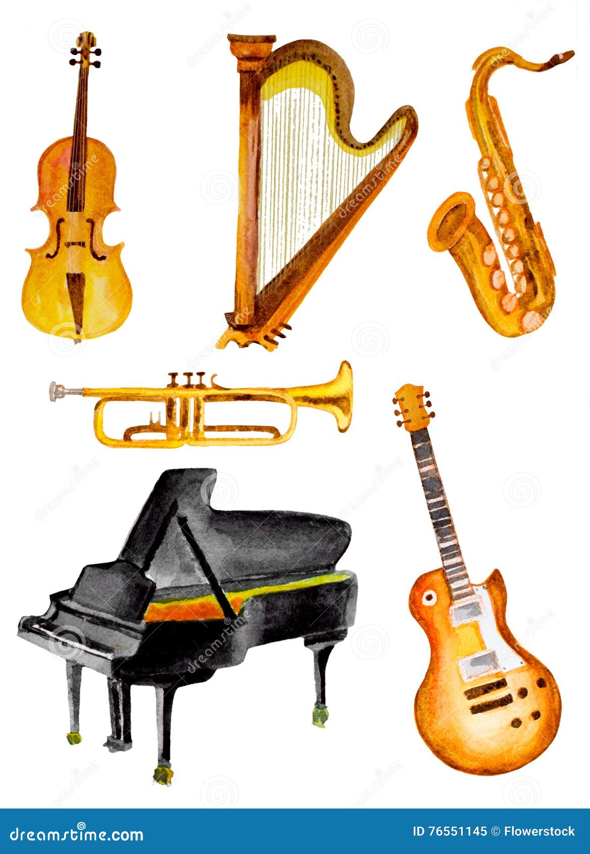 Watercolor Musical Instruments Stock Illustration - Illustration of ...