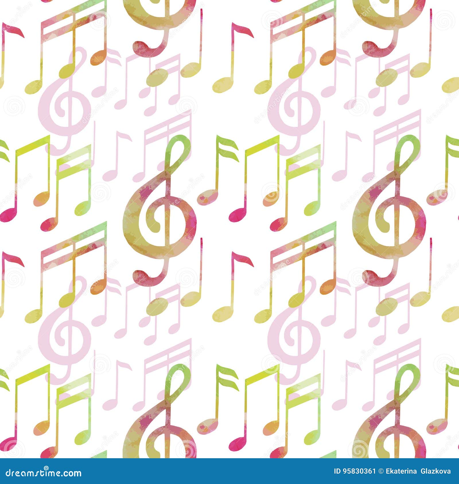 Watercolor Musical Notes Pattern Stock Vector - Illustration of classic ...