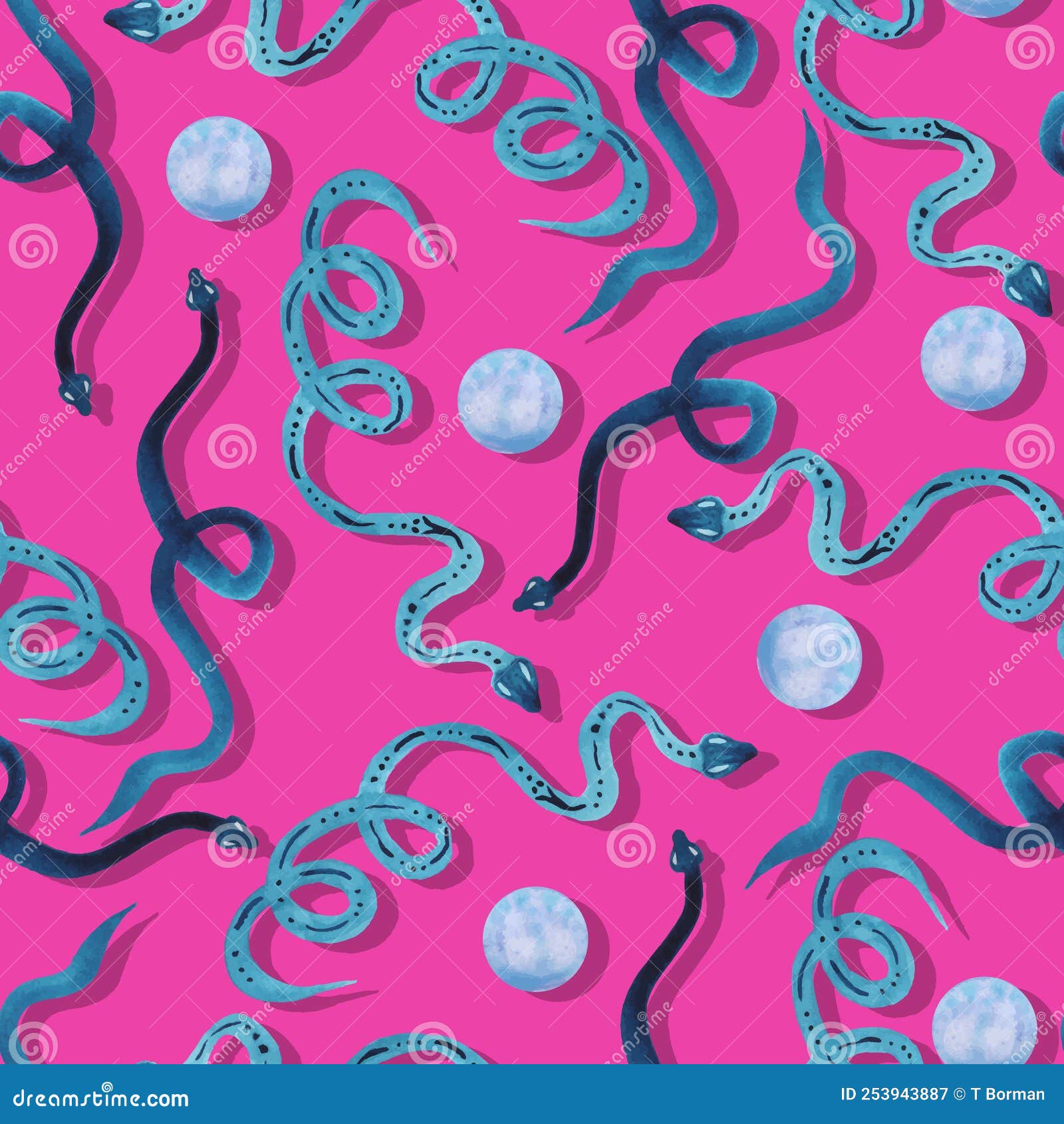 Watercolor Mystical Witch Background Snake and Full Moon Vector ...