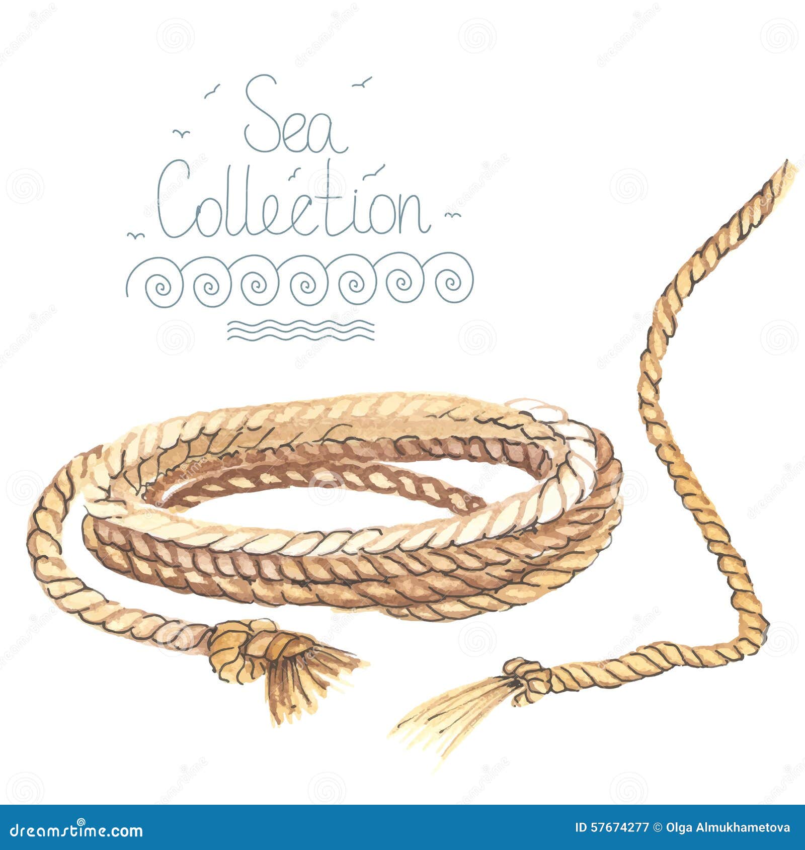 Watercolor nautical rope stock vector. Illustration of string - 57674277