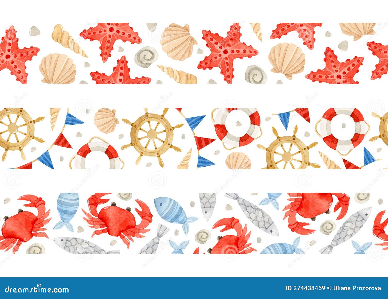 Watercolor Nautical Seamless Borders Set Stock Image - Image of sailor ...