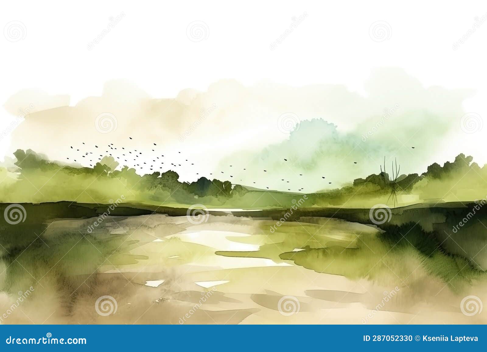 Watercolor Neutral Minimalist Landscape Illustration Stock Illustration ...