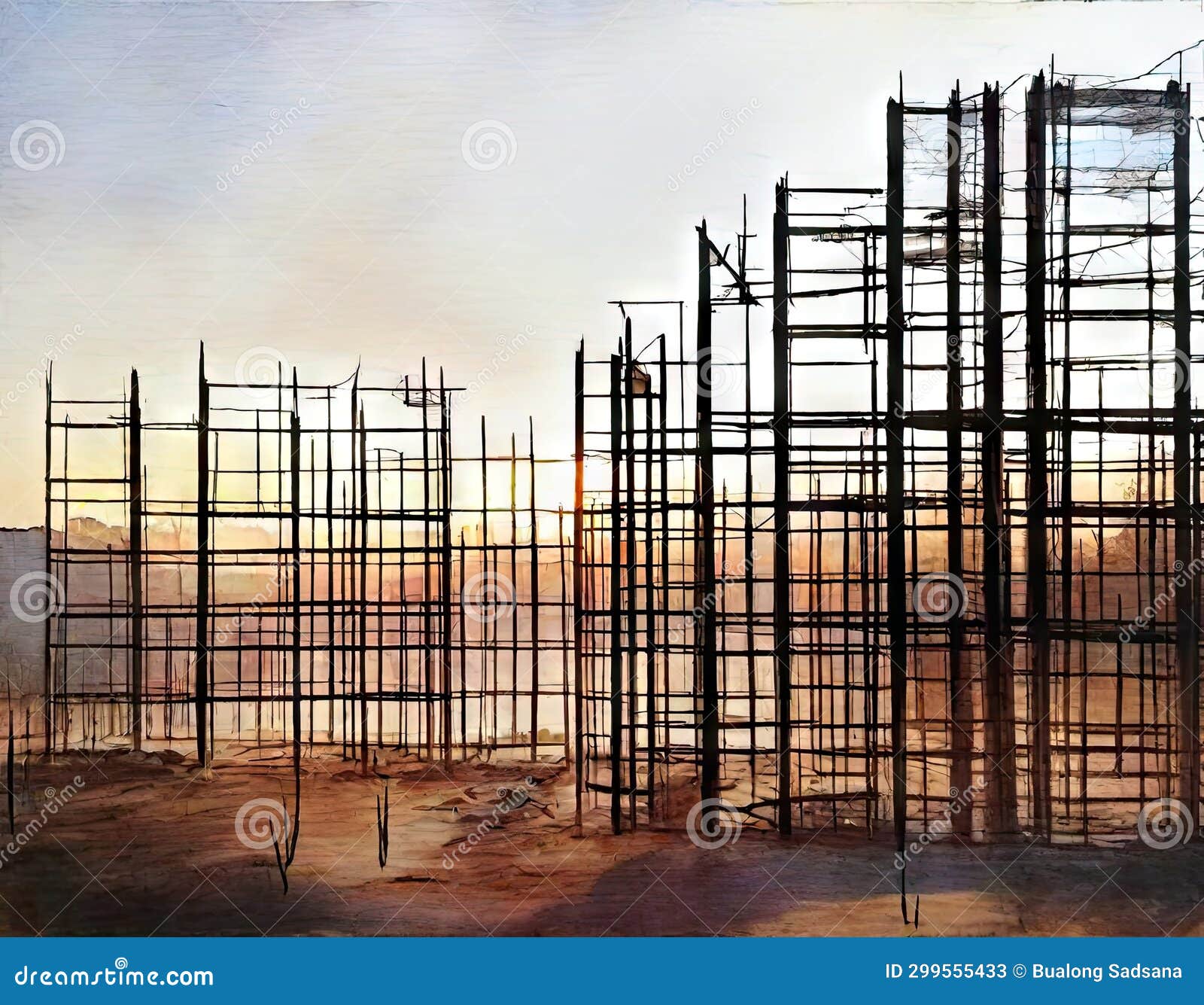 Watercolor of New Construction Site Stock Illustration - Illustration ...