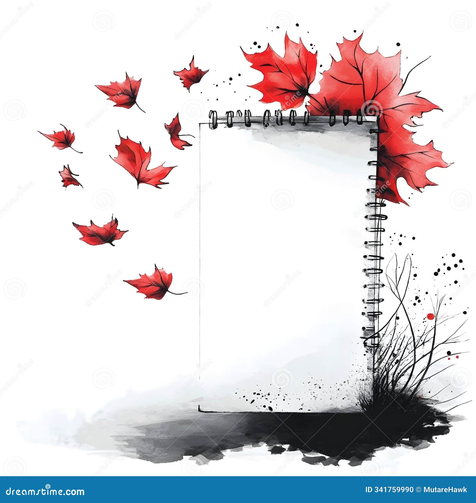 Watercolor Notebook with Falling Maple Leaves Stock Illustration ...