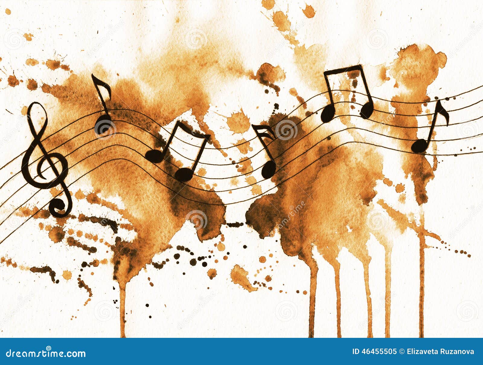 Watercolor notes in sepia stock illustration. Illustration of clef ...