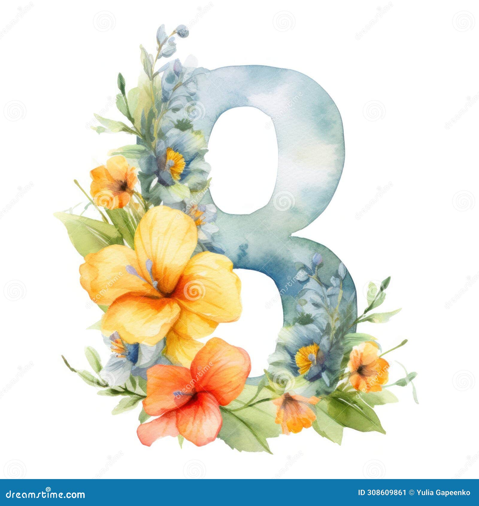 Watercolor Number 8 with Flowers. Stock Illustration - Illustration of ...