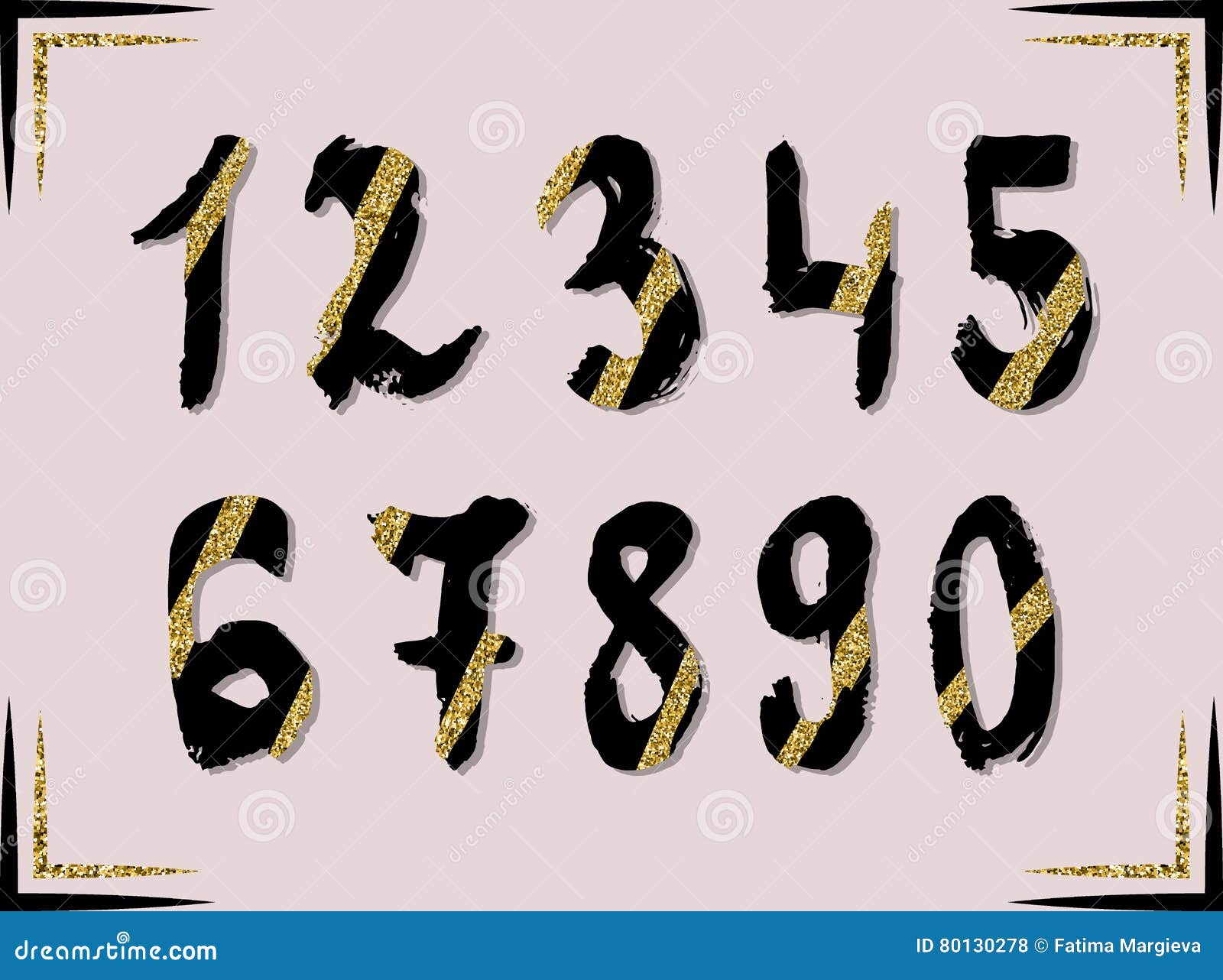 Watercolor Numerals with Golden Glitter Stock Vector - Illustration of ...